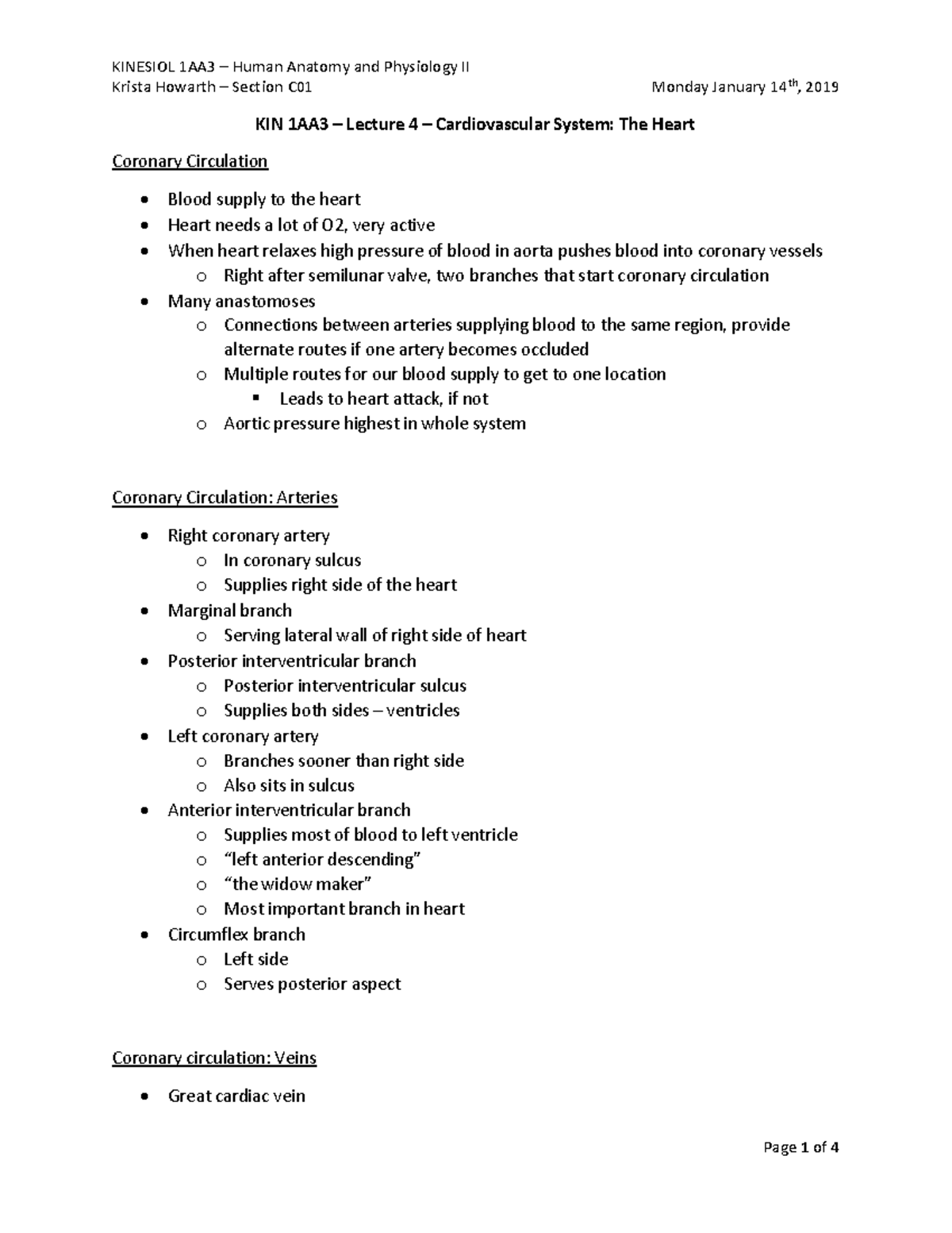 KIN 1AA3 - Lecture 4 - Dr. Krista Howarth - Krista Howarth – Section ...