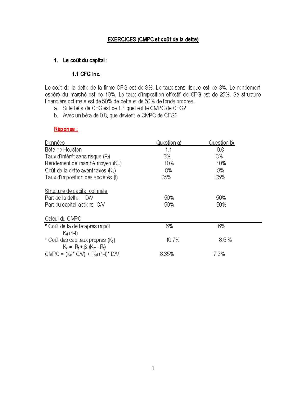 Exercices(Coût de lemprunt et CMPC)aut2016 - EXERCICES (CMPC et coût de ...