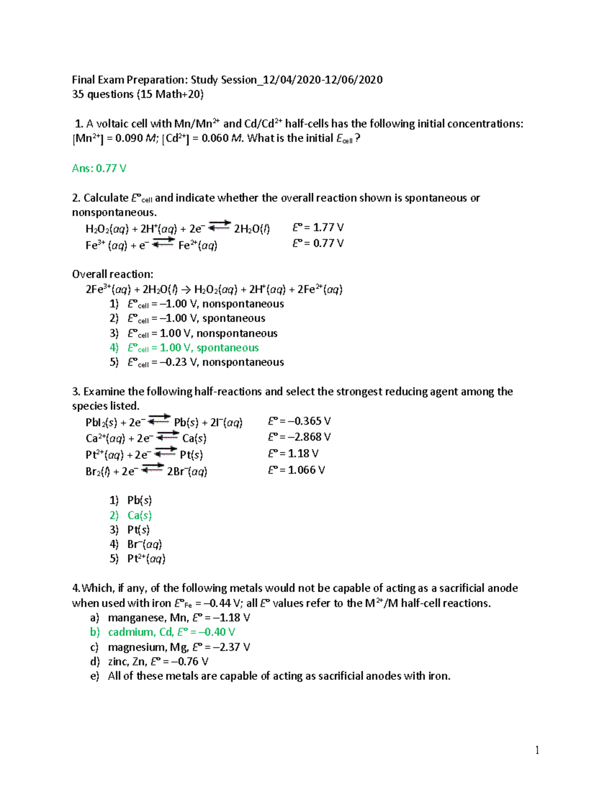 Study Session Answer Key - Final Exam Preparation: Study Session_12/04/ ...