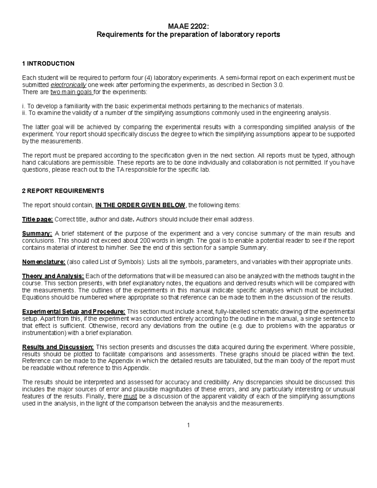 Lab Report Requirements and Grading Rubrics new - 1 MAAE 2202 ...