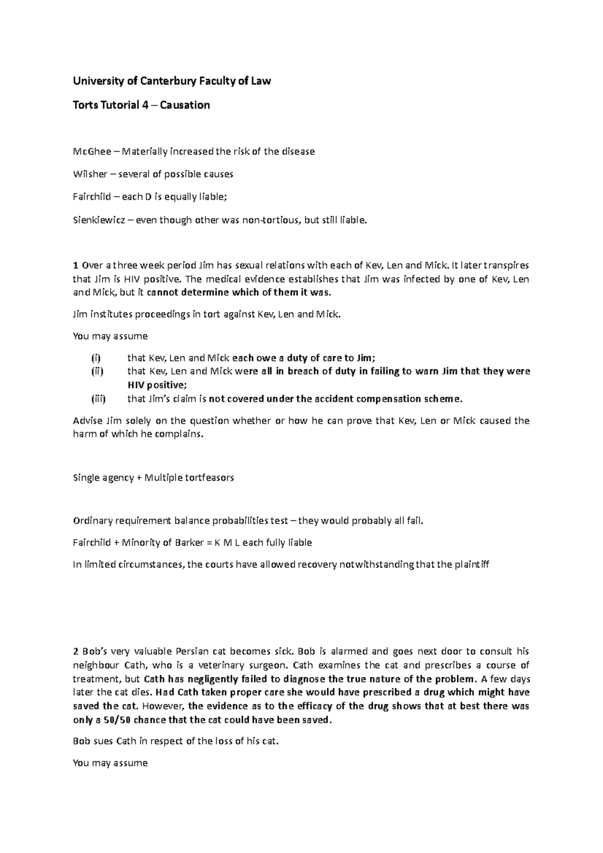 Tutorial 4 - University of Canterbury Faculty of Law Torts Tutorial 4 ...