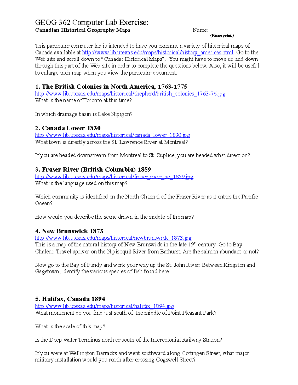 GEOG 362 Computer Lab Historical MAPS Revised 1.16.12 Draft (1) - GEOG 362 Computer Lab Exercise ...