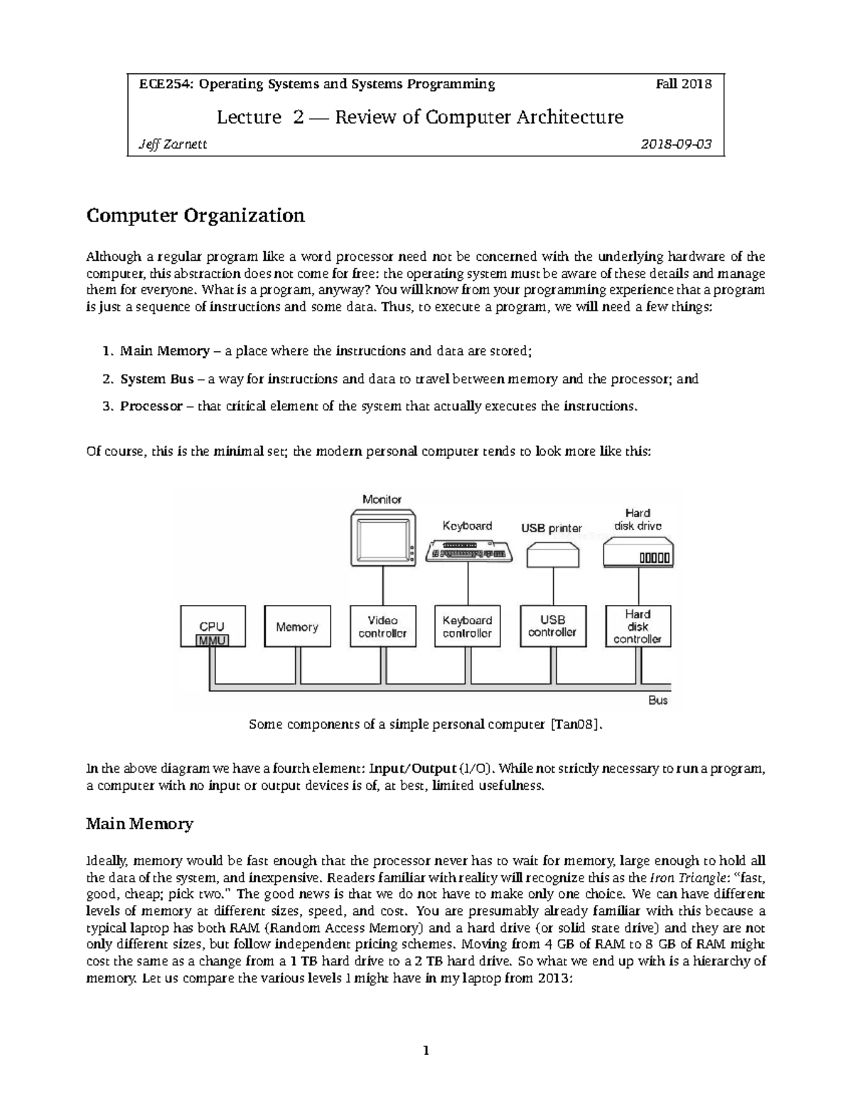 L02-Review of Computer Architecture - ECE254: Operating Systems and ...