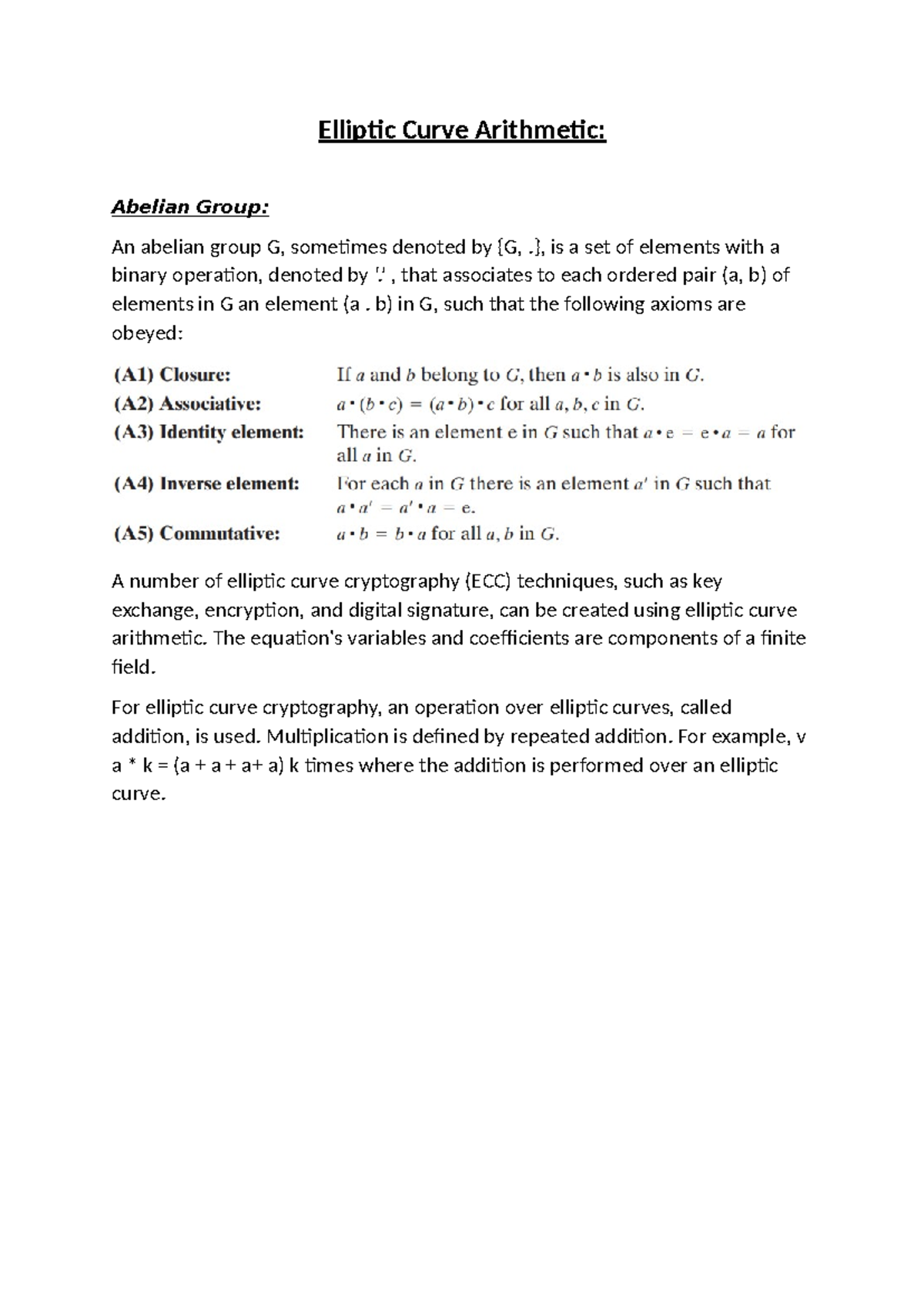 5. Elliptic Curve Cryptography - Elliptic Curve Arithmetic: Abelian ...