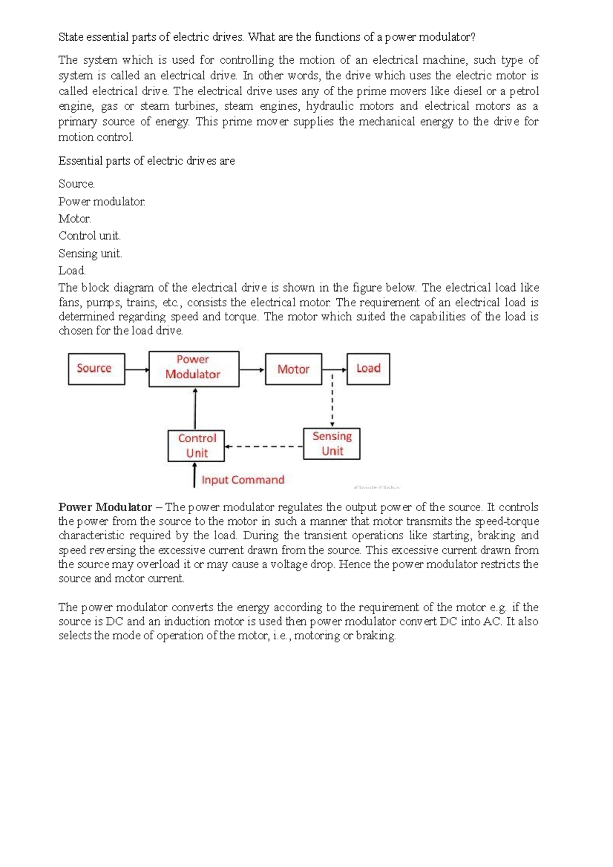 2 - note - State essential parts of electric drives. What are the ...