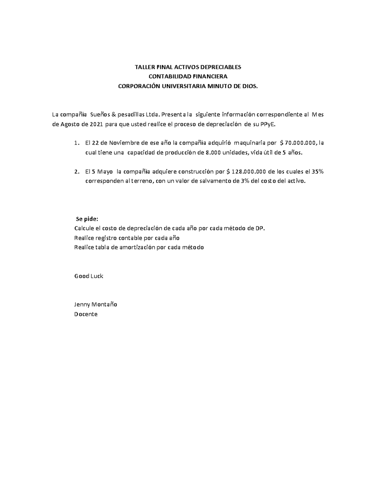 Taller Final Activos Depreciables Mayo - TALLER FINAL ACTIVOS ...