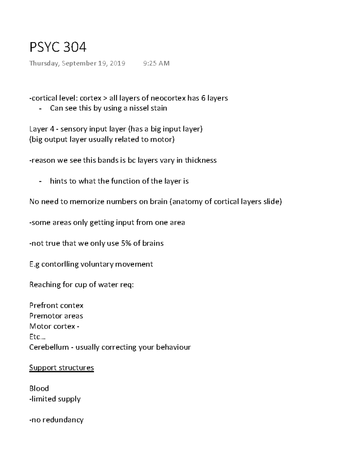 Psyc 304 Lecture Notes For Brain And Behaviour Warning Tt Undefined Function 32 Cortical