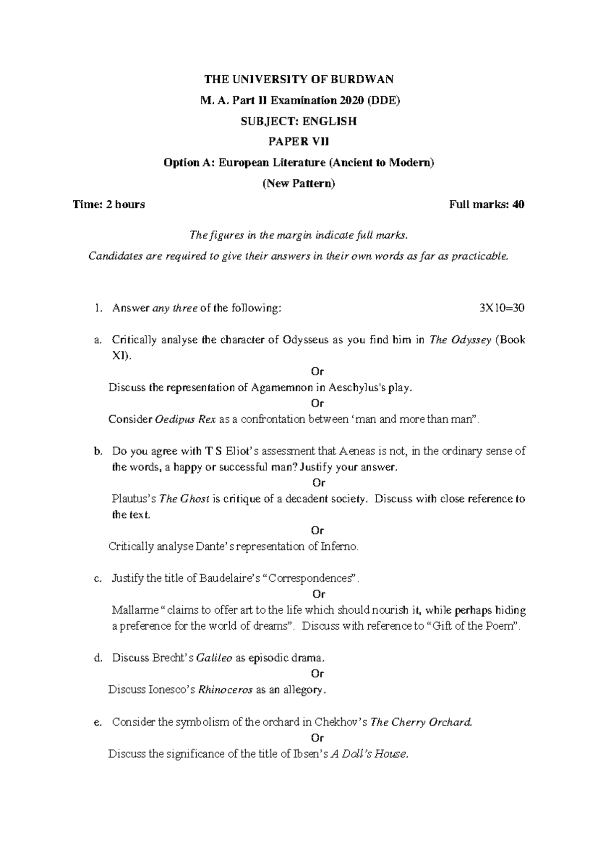 English- Paper-VII 2 - 123 - THE UNIVERSITY OF BURDWAN M. A. Part II ...
