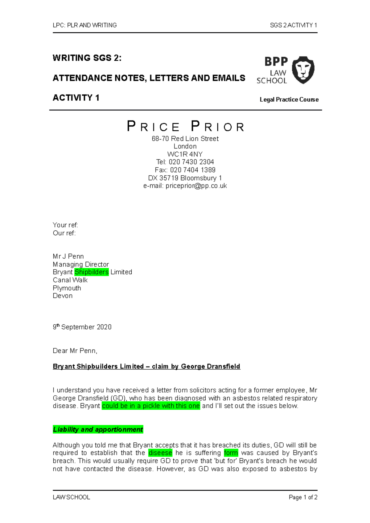 Writing+SGS+2+Activity+1 - LPC: PLR AND WRITING SGS 2 ACTIVITY 1 ...