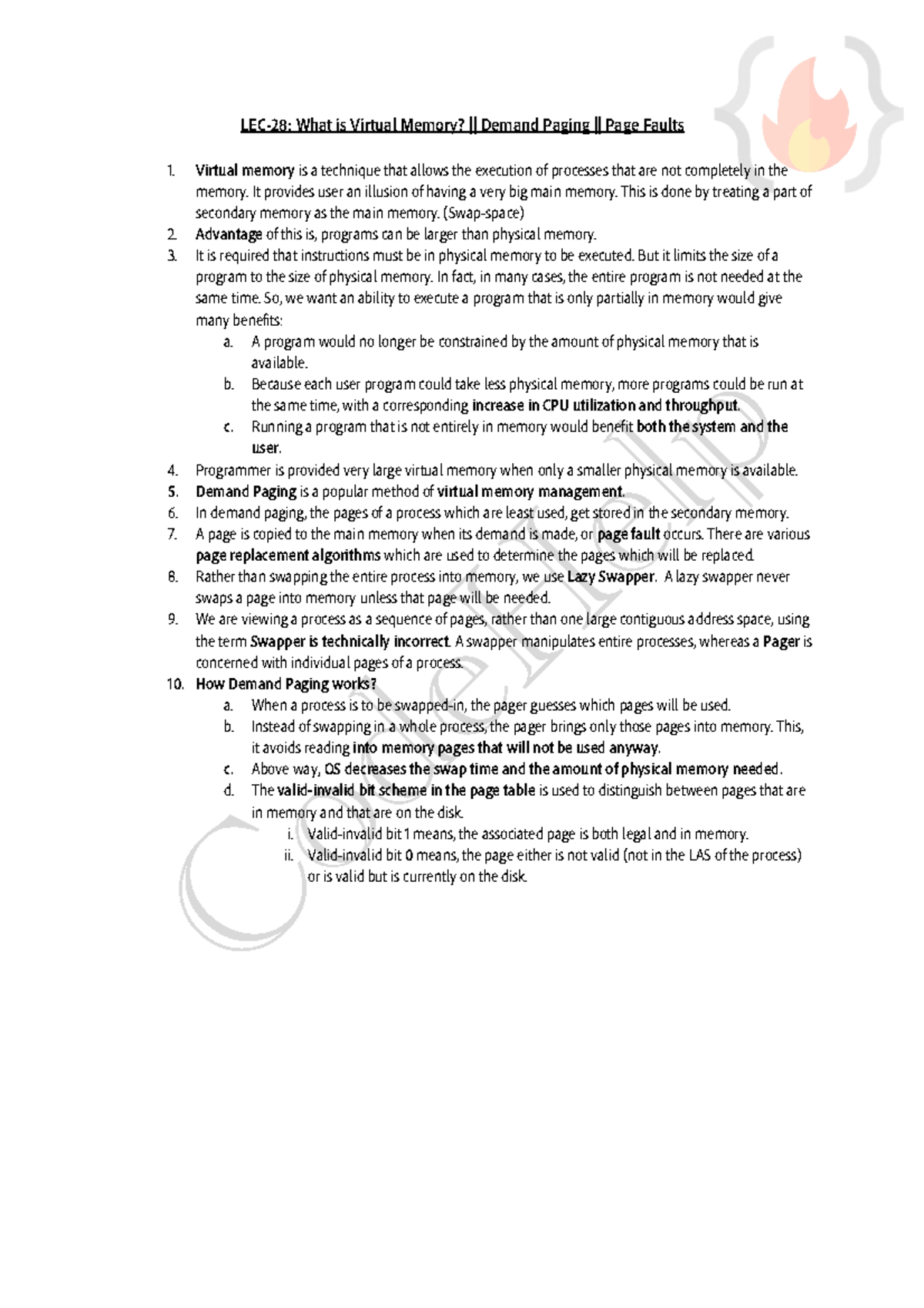 Lec28Notes - gate notes - LEC-28: What is Virtual Memory? || Demand ...