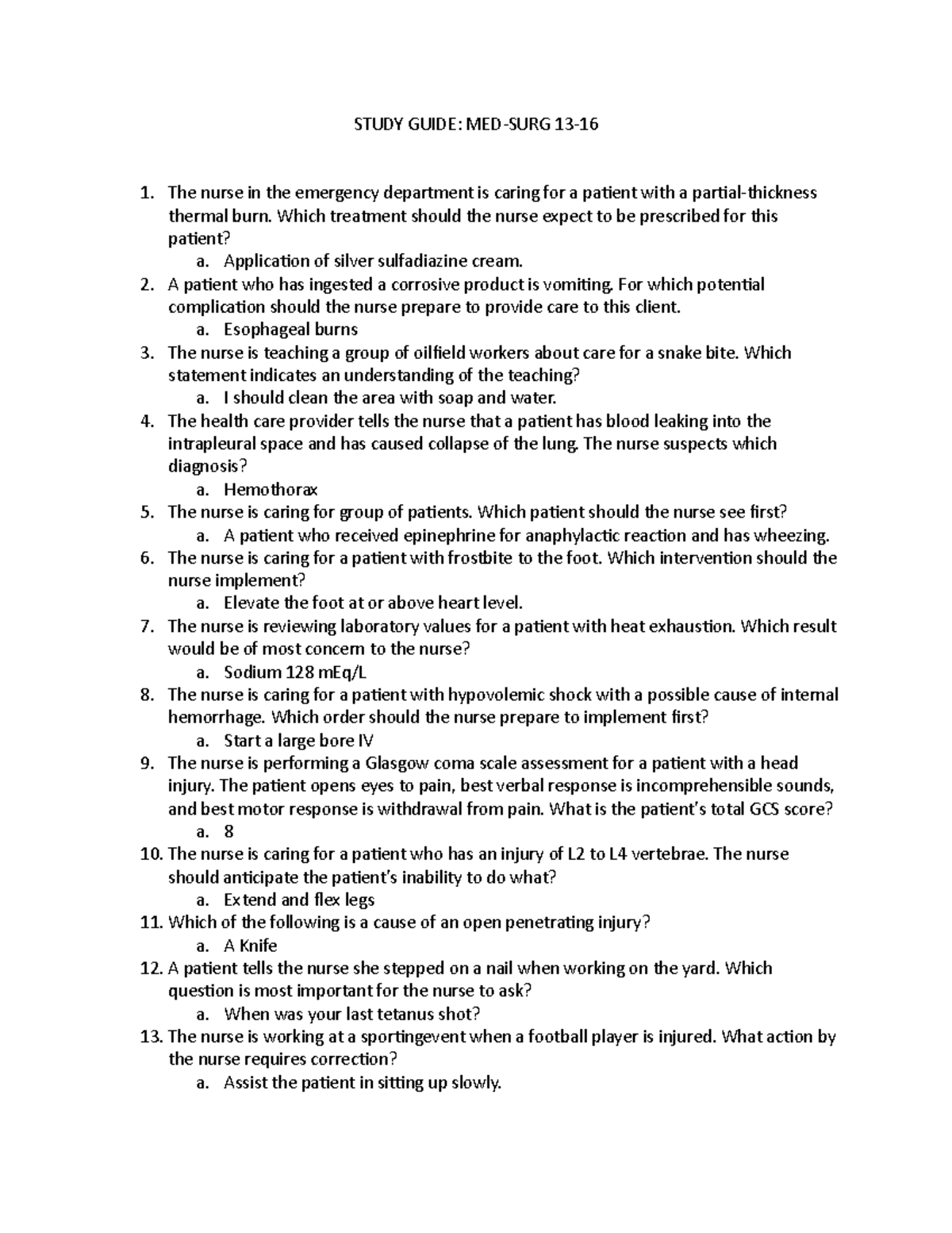 MED SURG 13-16 - Study guide for med-surg chapters 13-16 for F.A. Davis ...