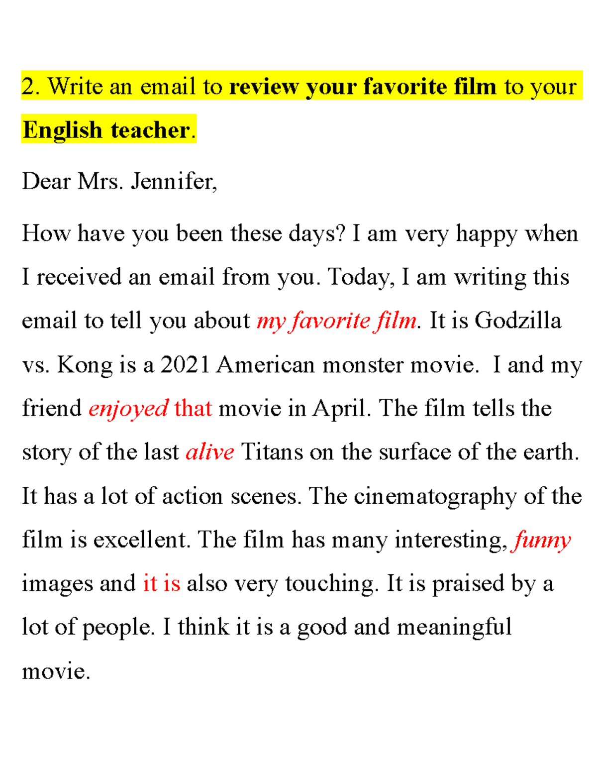 Tổng hợp email - B1 VSTEP - Write an email to review your favorite film ...