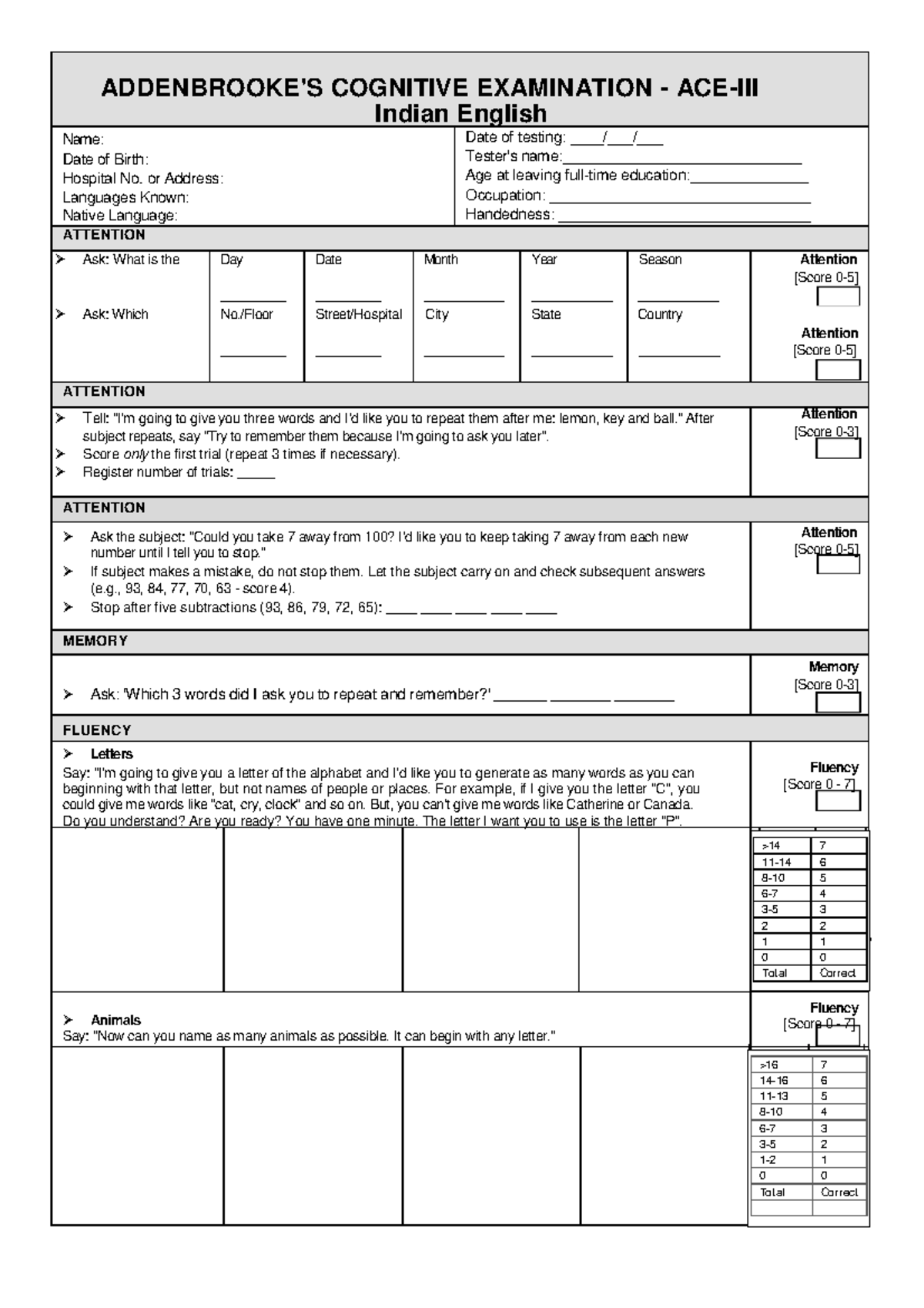 ACE-III-Administration - ADDENBROOKE'S COGNITIVE EXAMINATION - ACE-III ...