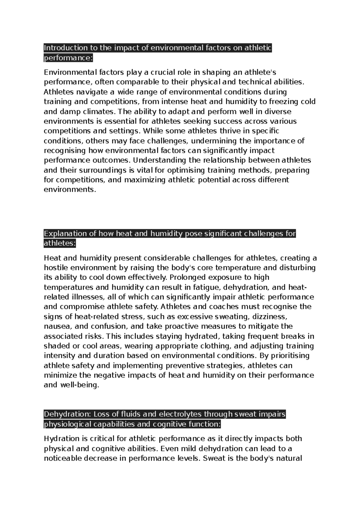 Presention notes - how heat affects athletes - Introduction to the ...