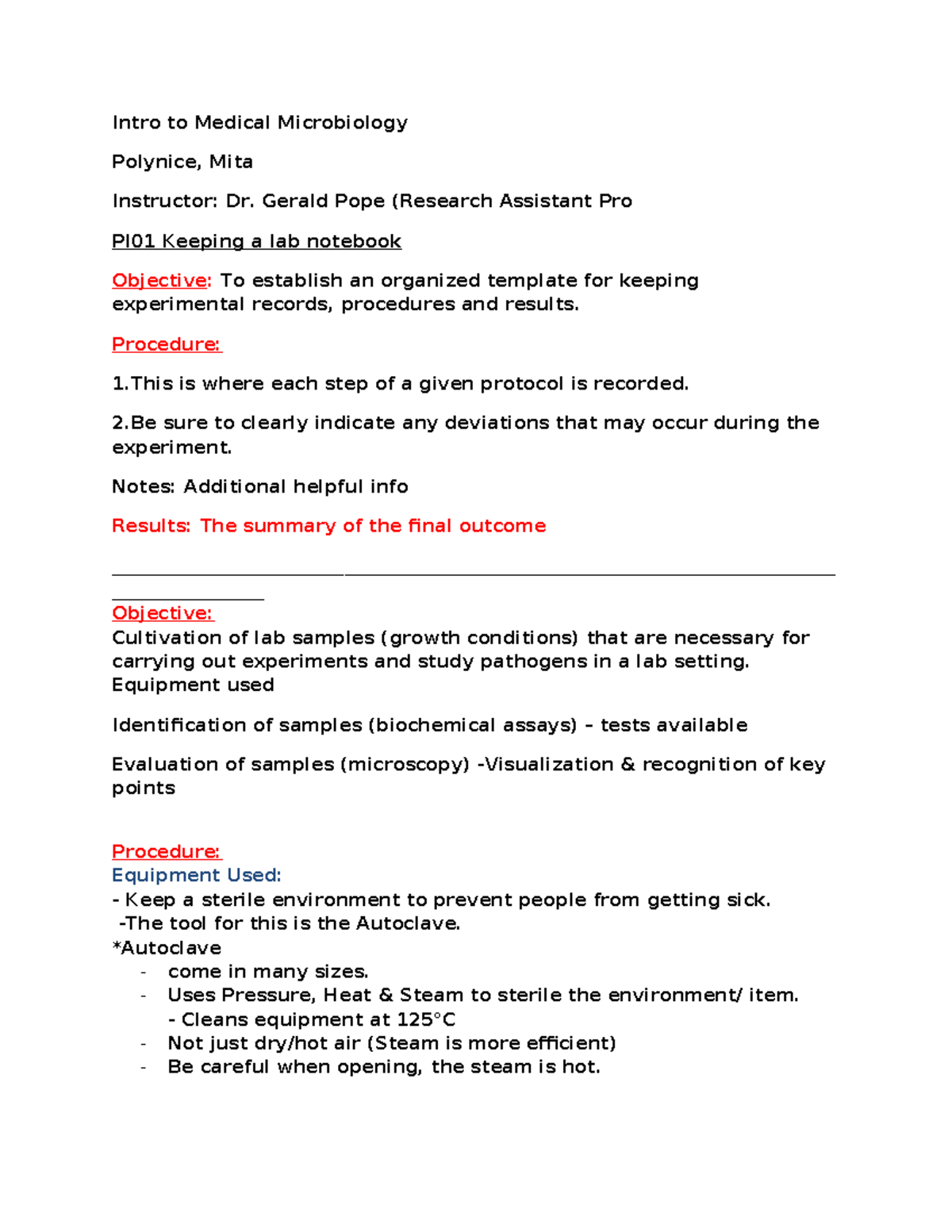 Intro to Medical Microbiology Lab Notes - Intro to Medical Microbiology ...