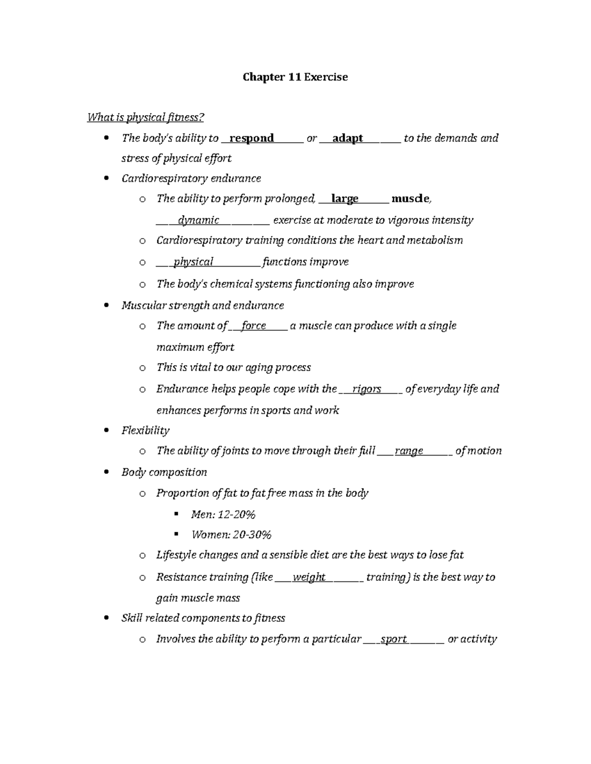 Chapter 11 Exercise notes skeletal - Chapter 11 Exercise What is ...