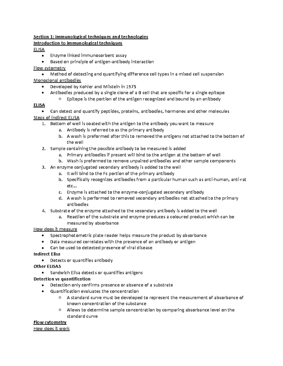 MICR270 Module 5 notes - Section 1: immunological techniques and ...