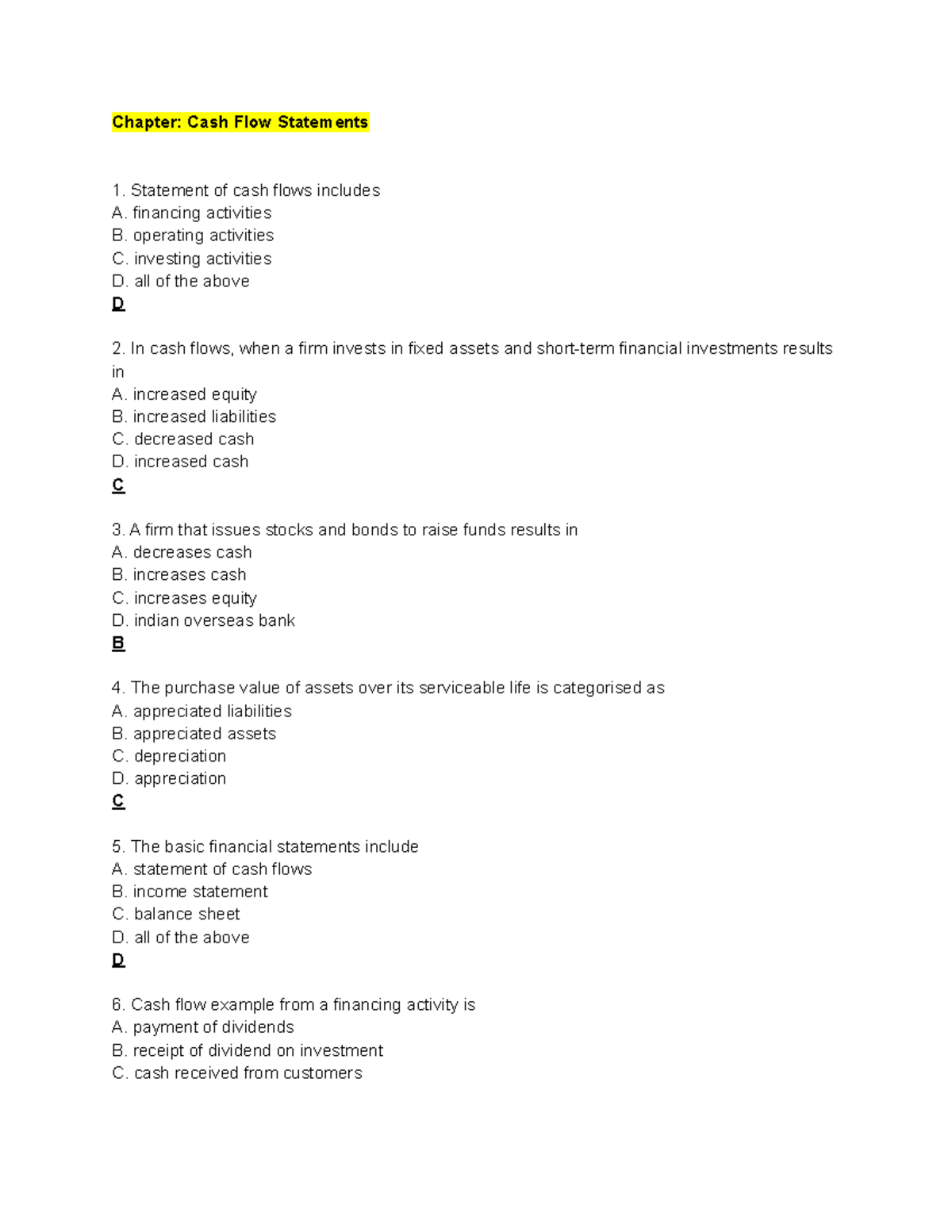 Chapter Cash flow Statements - Chapter: Cash Flow Statements Statement ...