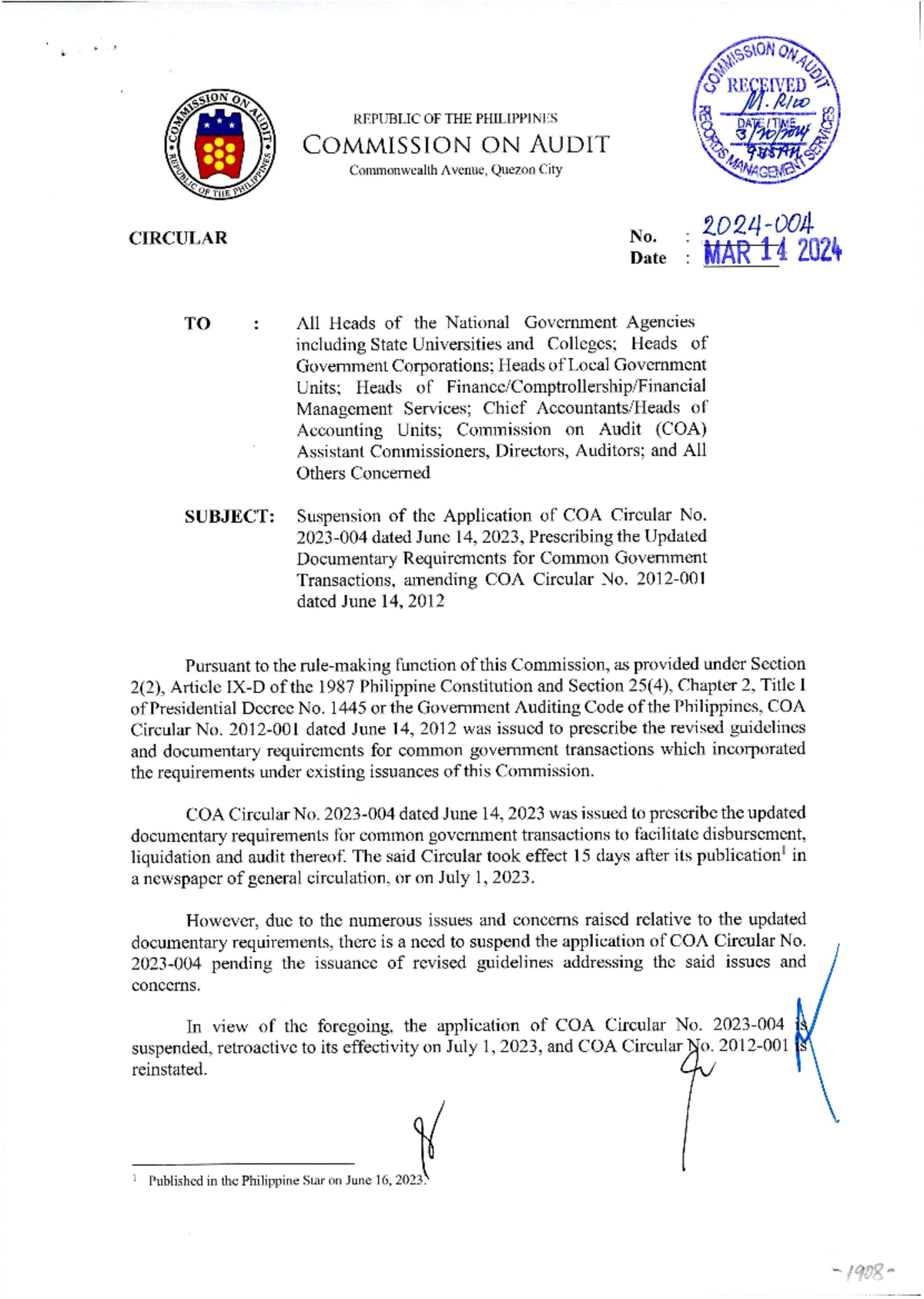 COA- Circular-NO.-2024-004-March-14-2024 - CIRCULAR REPUBLIC OF THE ...