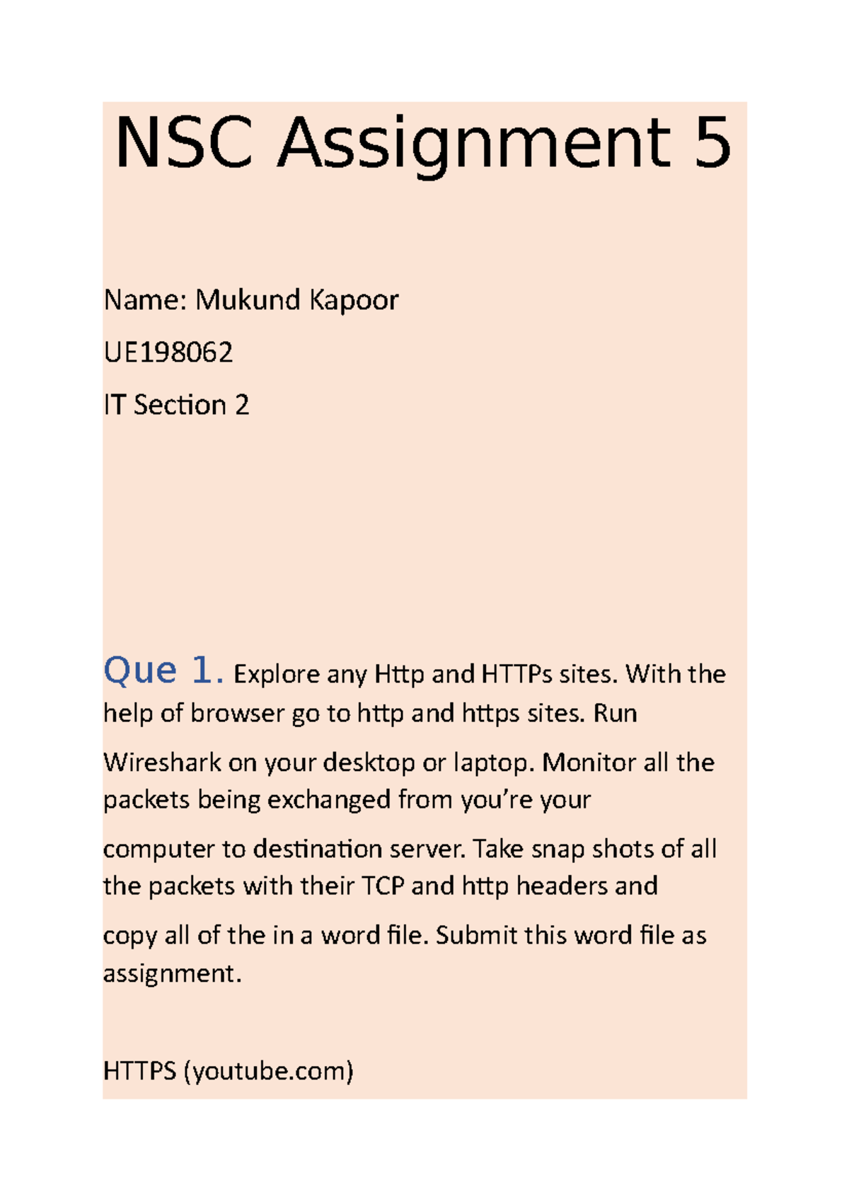 NSC Assignment 5 - Explore any Http and HTTPs sites. With the help of ...