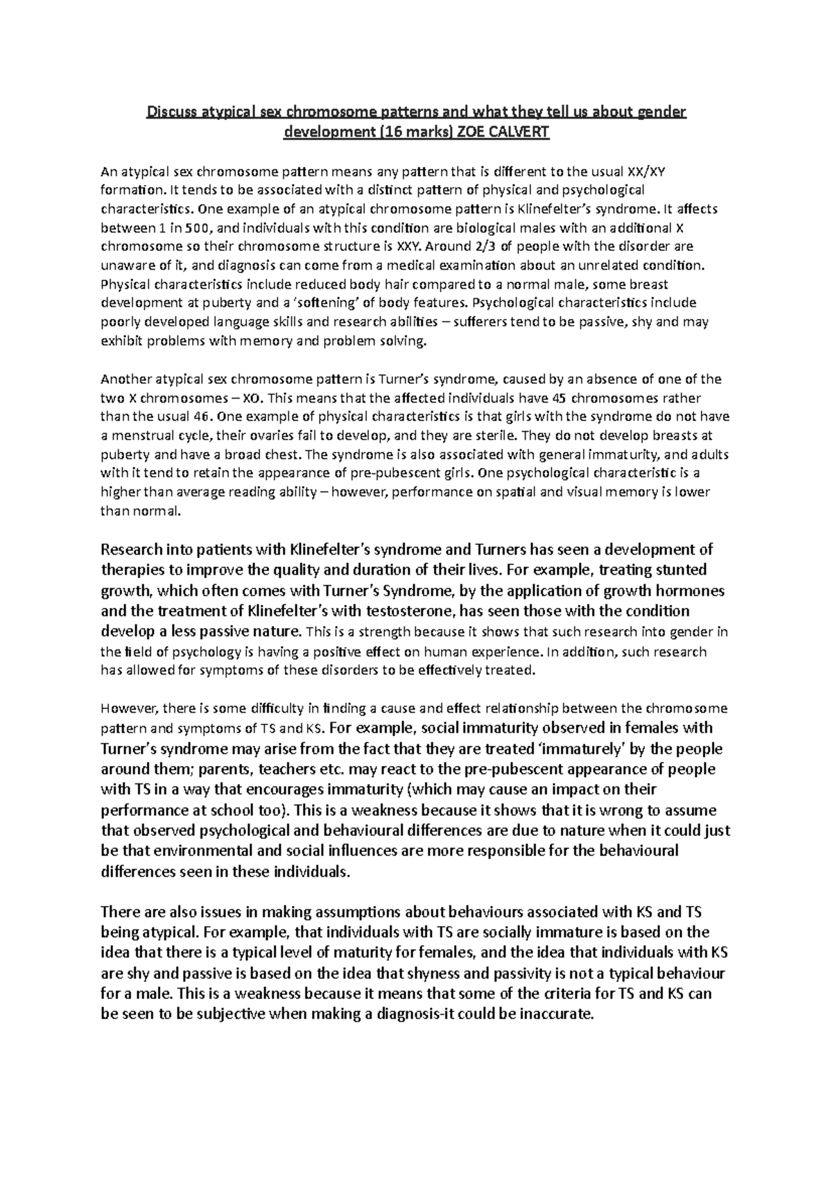 Atypical sex chromosomes - It tends to be associated with a distinct ...