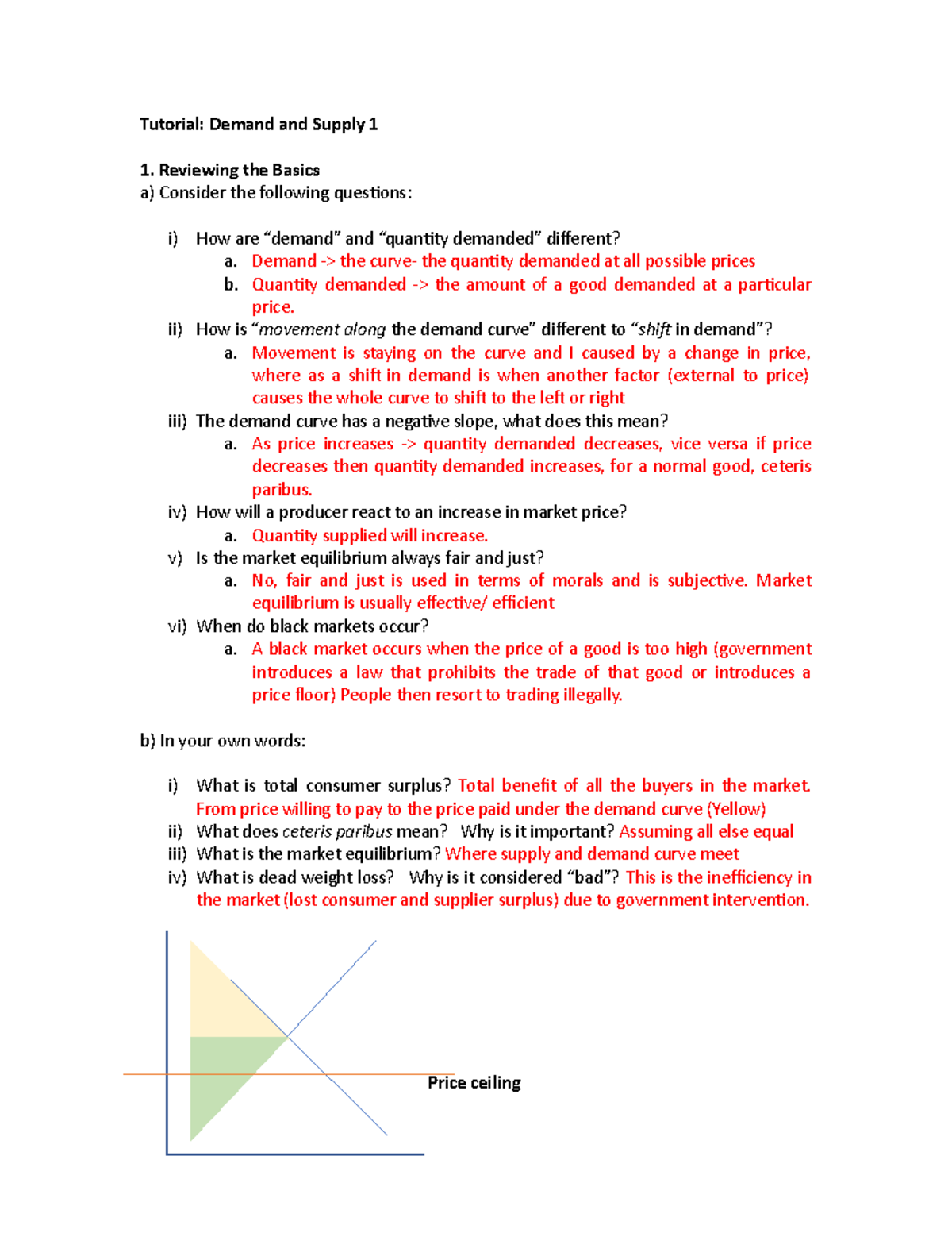 Tutorial 3 Demand and Supply - Demand -> the curve- the quantity ...
