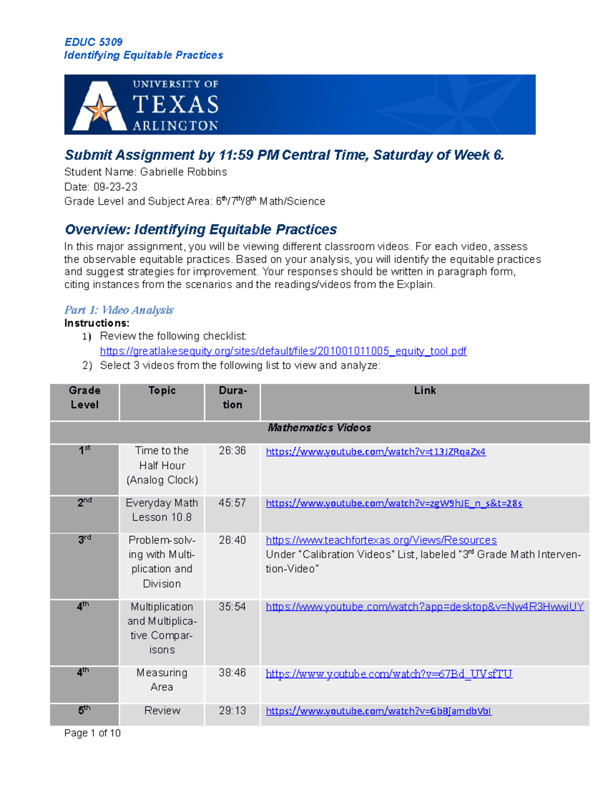 EDUC 5309 Week 6 Assignment Is it equitable-Robbins - Identifying ...