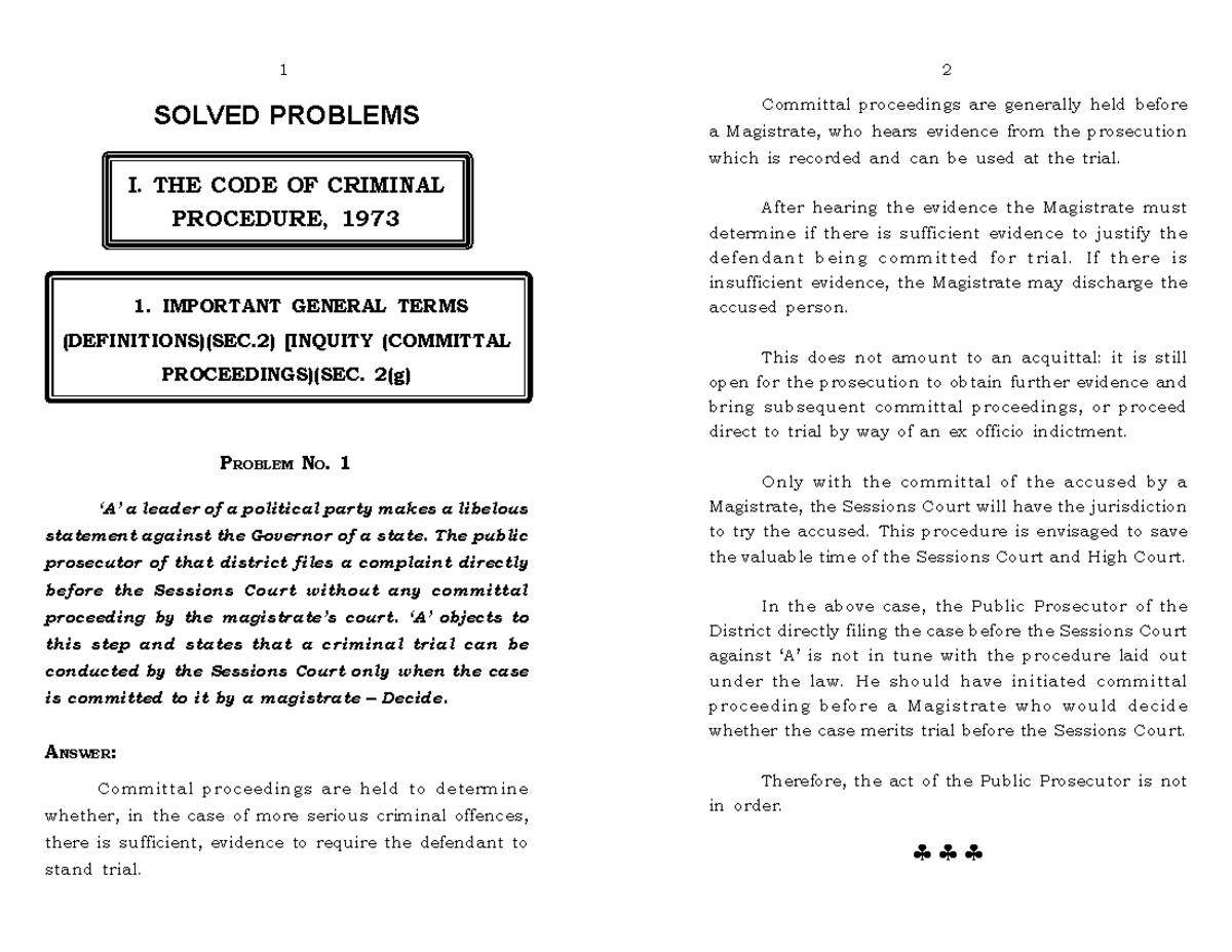 Code of Criminal Procedure Solved - SOLVED PROBLEMS I. THE CODE OF ...
