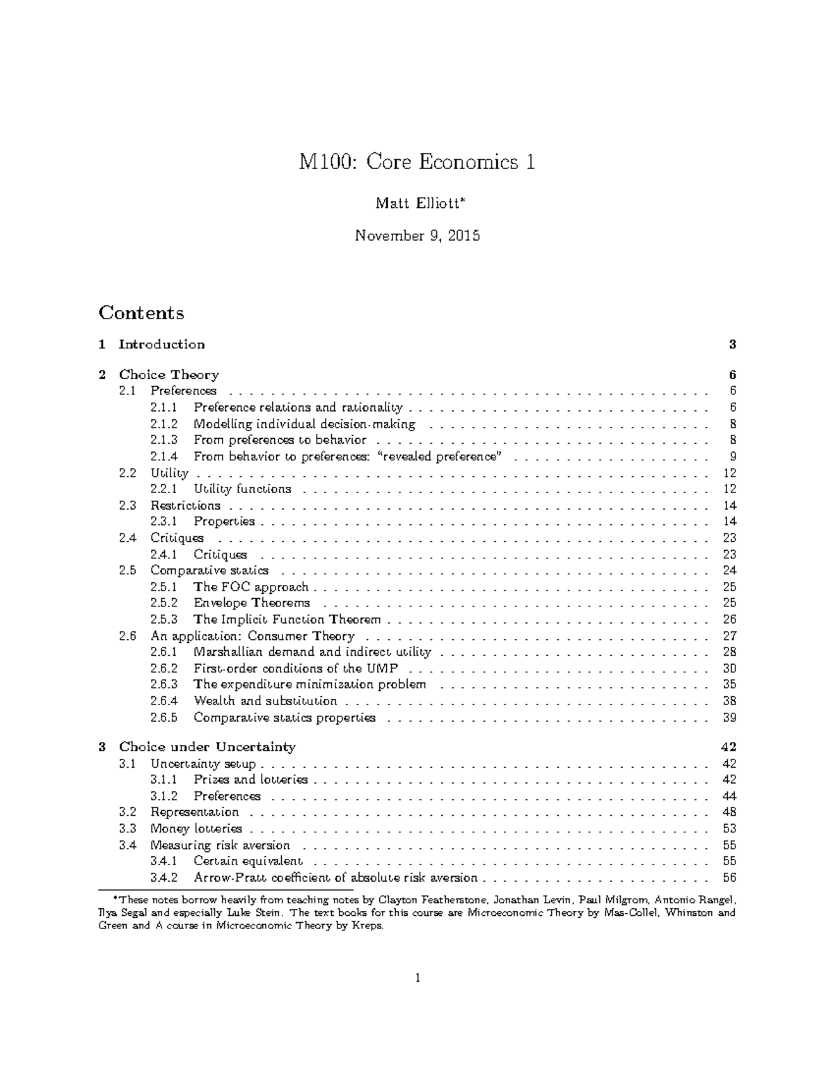 M100 Handout-11-11-15 - Matt Elliott∗ ∗These notes borrow heavily from ...