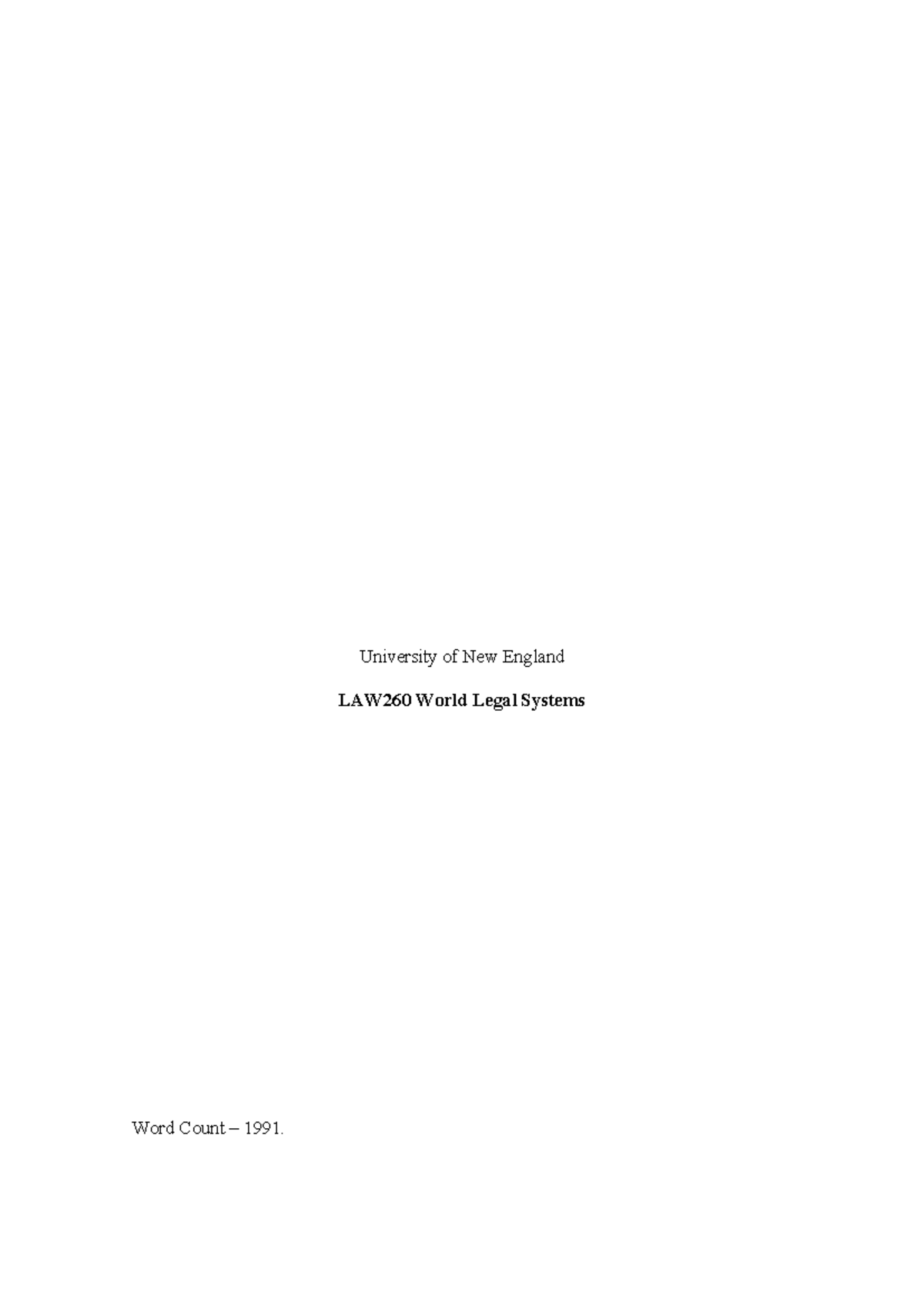 LAW 260 - World Legal Systems - University of New England LAW260 World ...