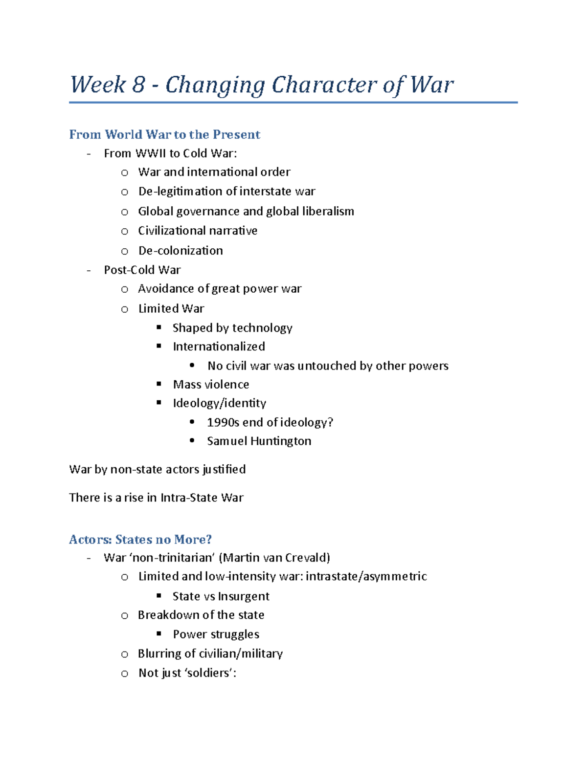 Week 8 - Changing Character of War - Studocu