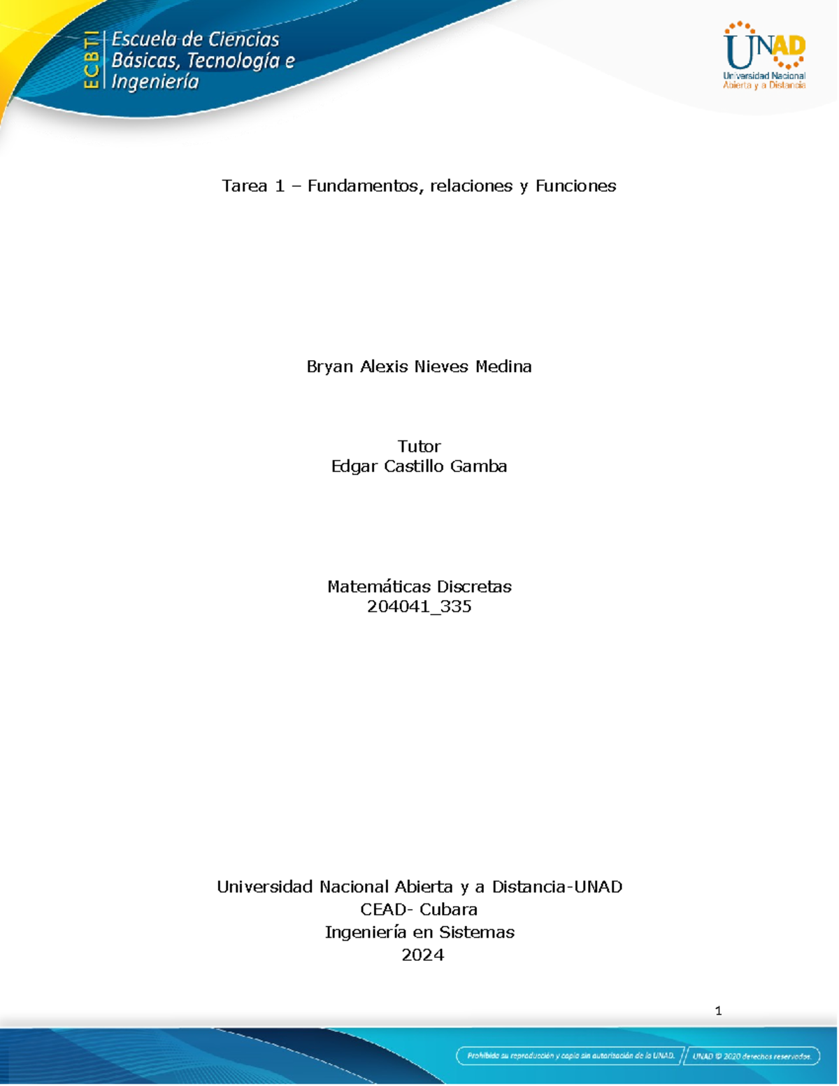 Tarea -1 204041 335 Bryan Nieves - Tarea 1 – Fundamentos, relaciones y ...