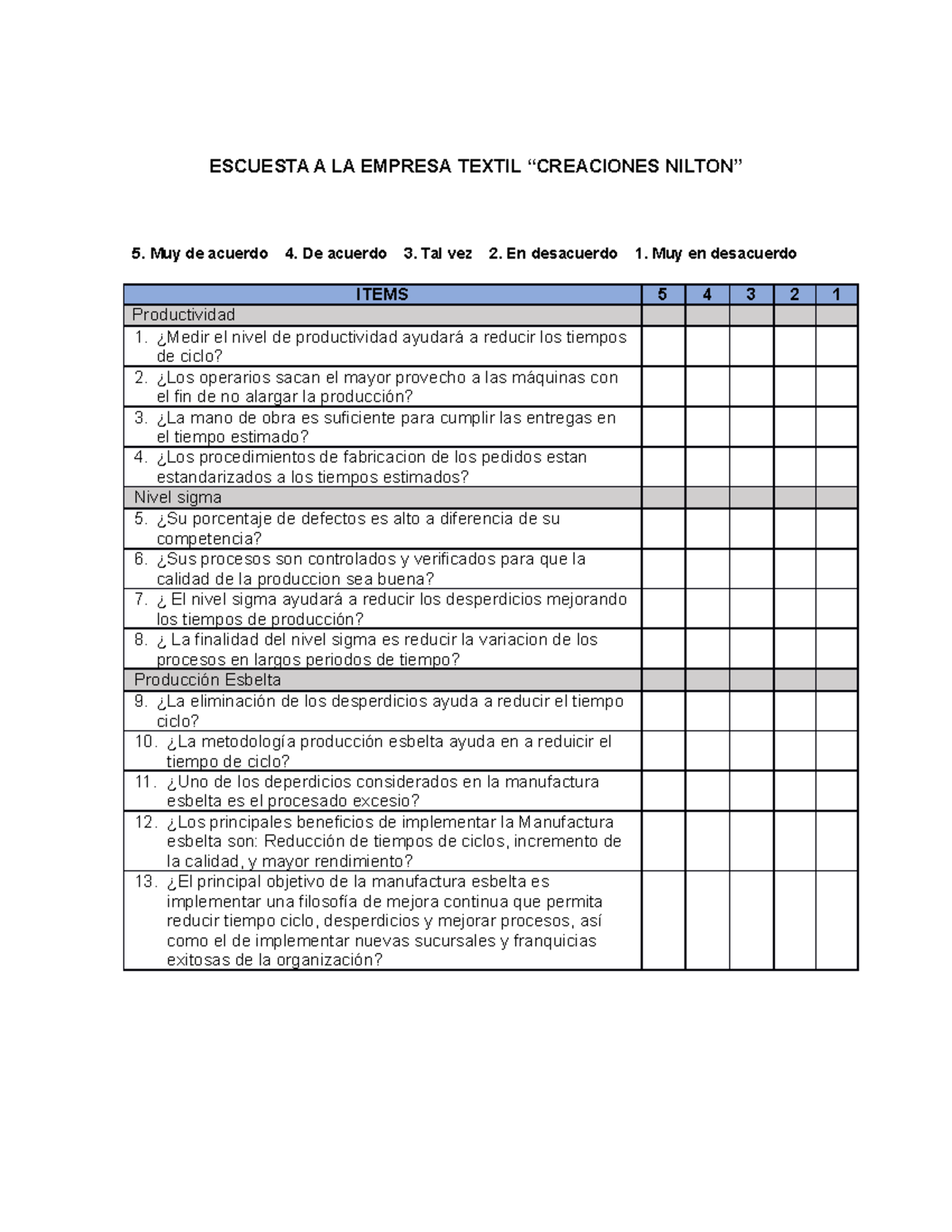 Escuesta - Encuesta para recaudar datos de tesis de una empresa textil ...