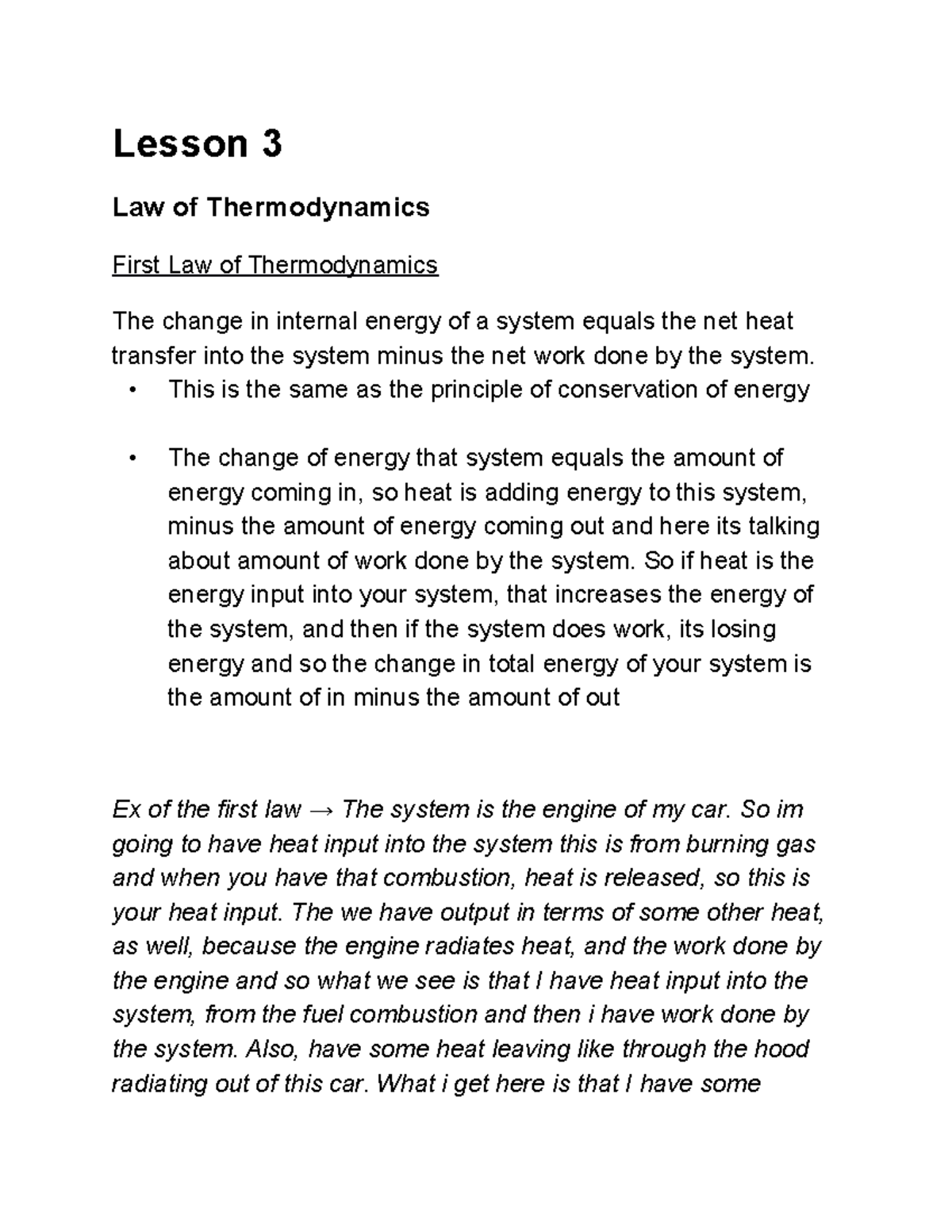 Lesson 3 PHYS273 - lecture notes - Lesson 3 Law of Thermodynamics First ...