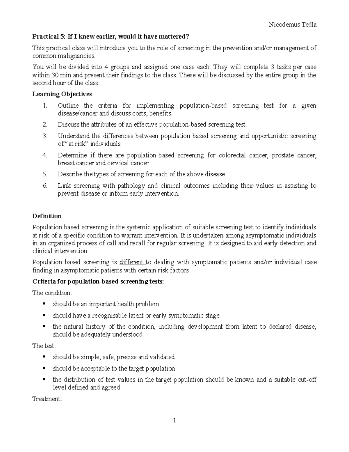 Practical 5 worksheet - 5th prac on screening and prevention of common ...