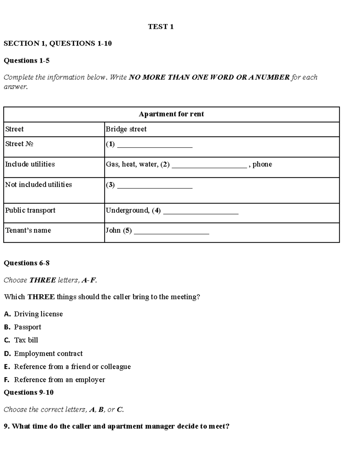 TEST 1,2,3( BẢN TỰ SOẠN) - TEST 1 SECTION 1, QUESTIONS 1- Questions 1 ...