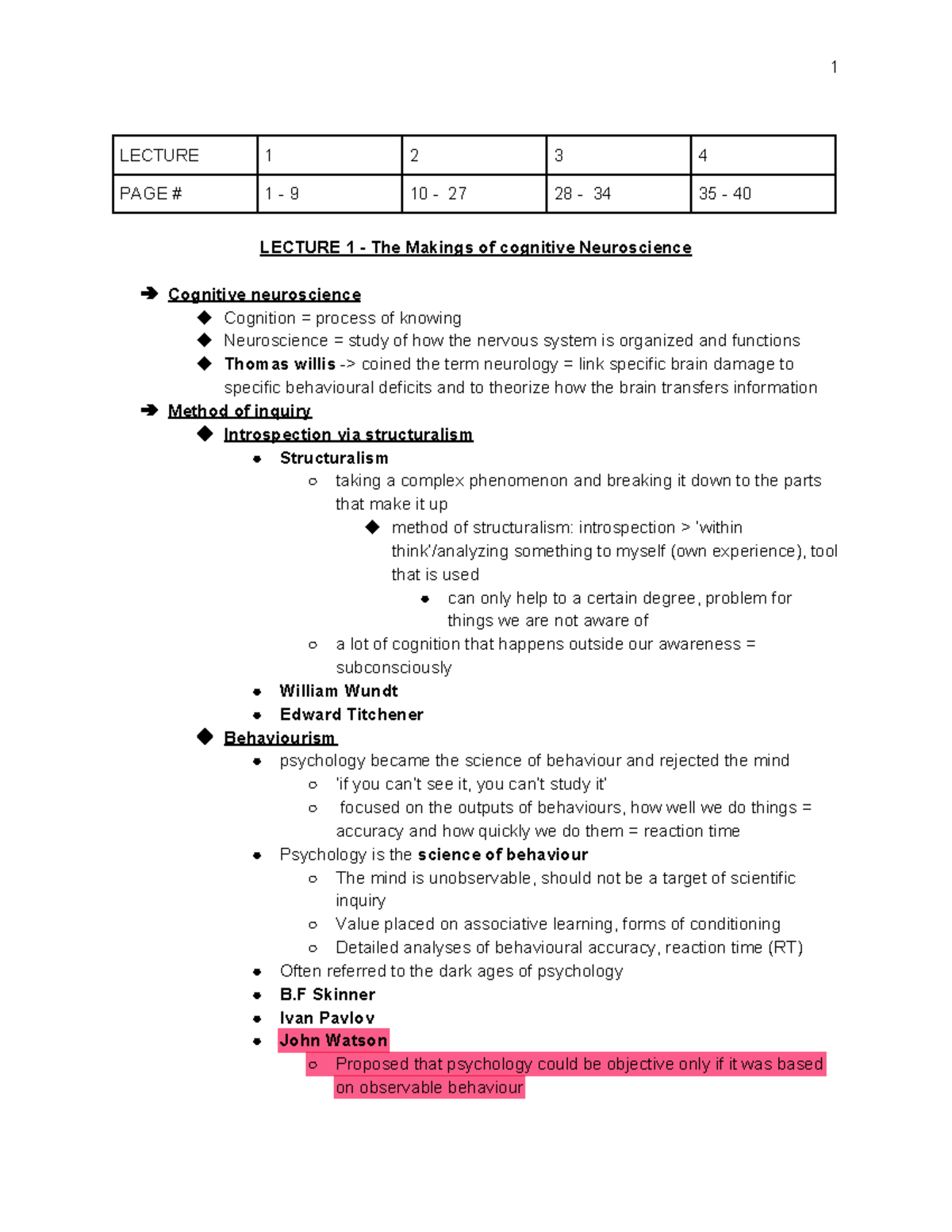 PSYB55 Midterm 1 Notes -4 - LECTURE 1 2 3 4 PAGE # 1 - 9 10 - 27 28 ...