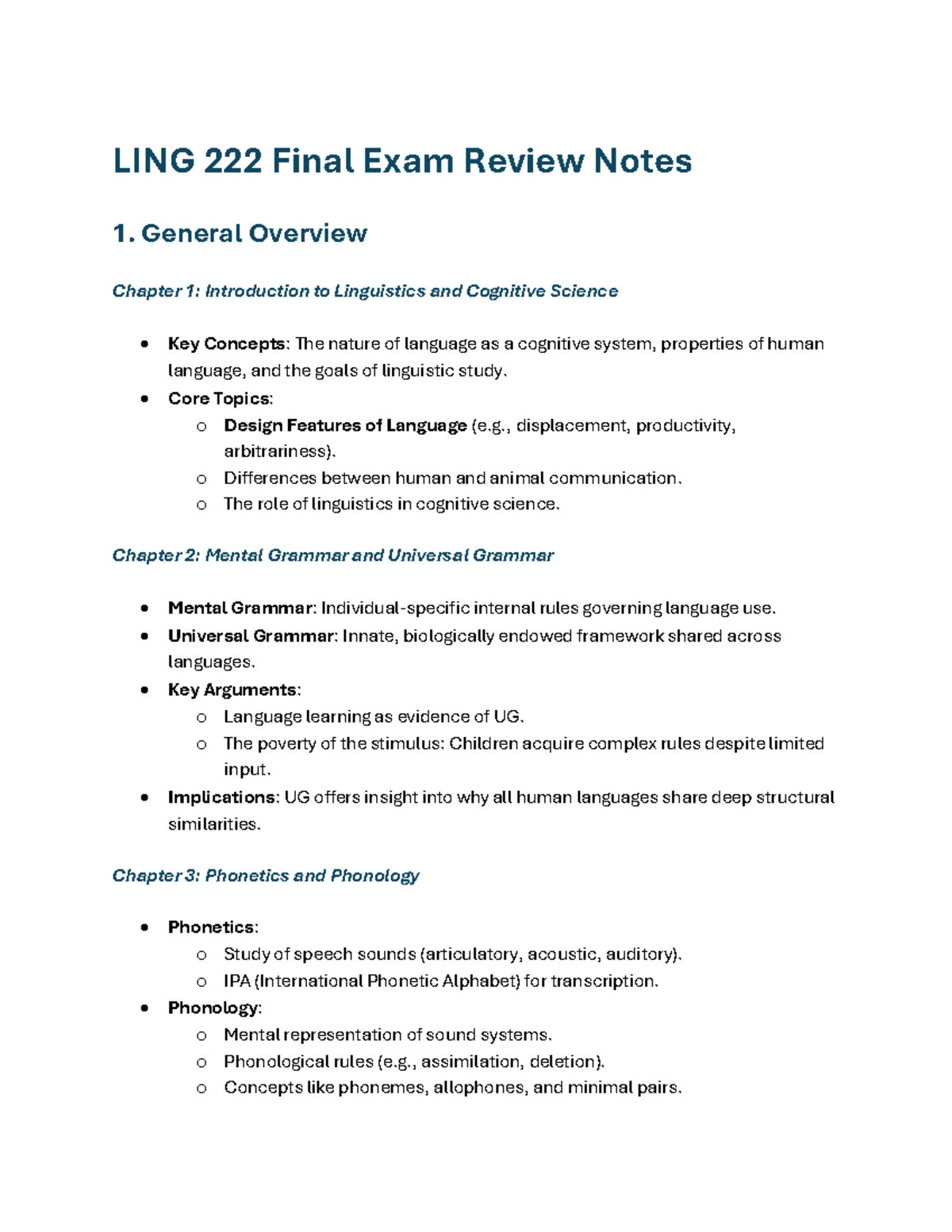 LING 222 Final Exam Review Notes - LING 222 Final Exam Review Notes 1 ...