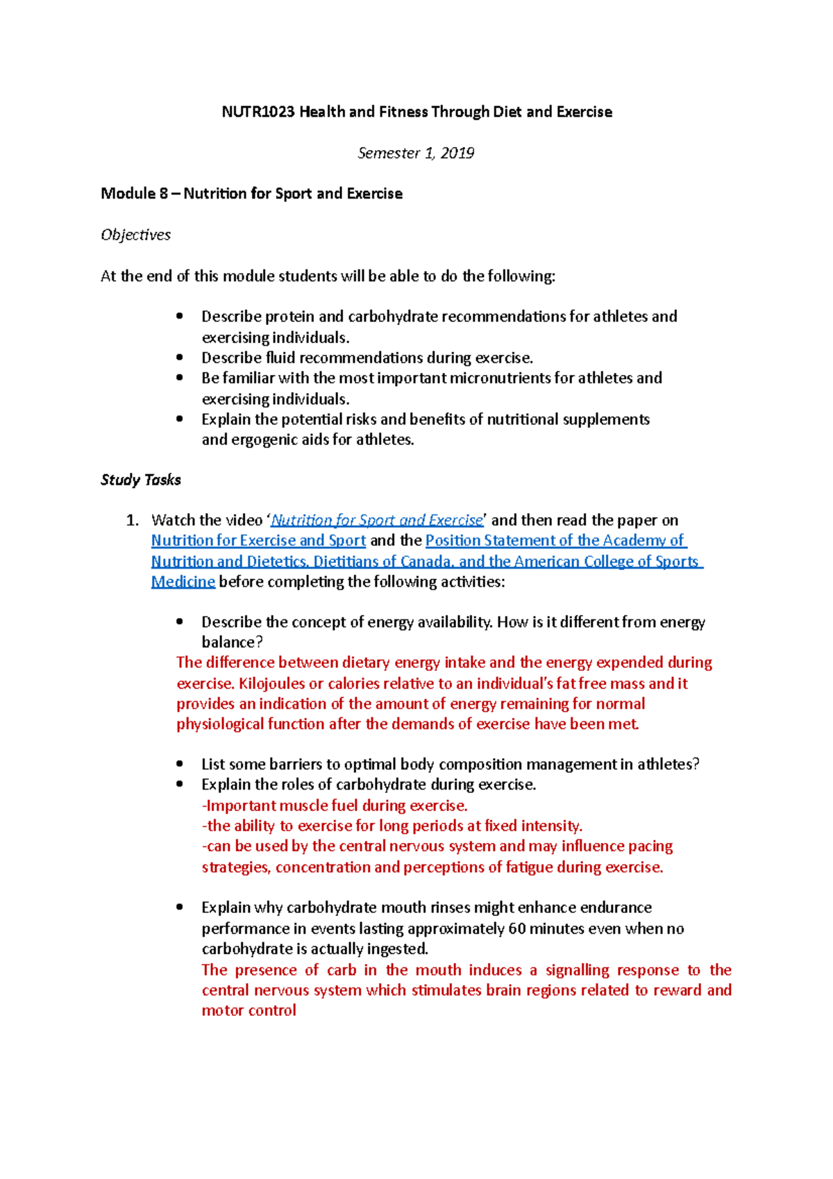 Module 8 Study Guide - NUTR1023 Health and Fitness Through Diet and ...