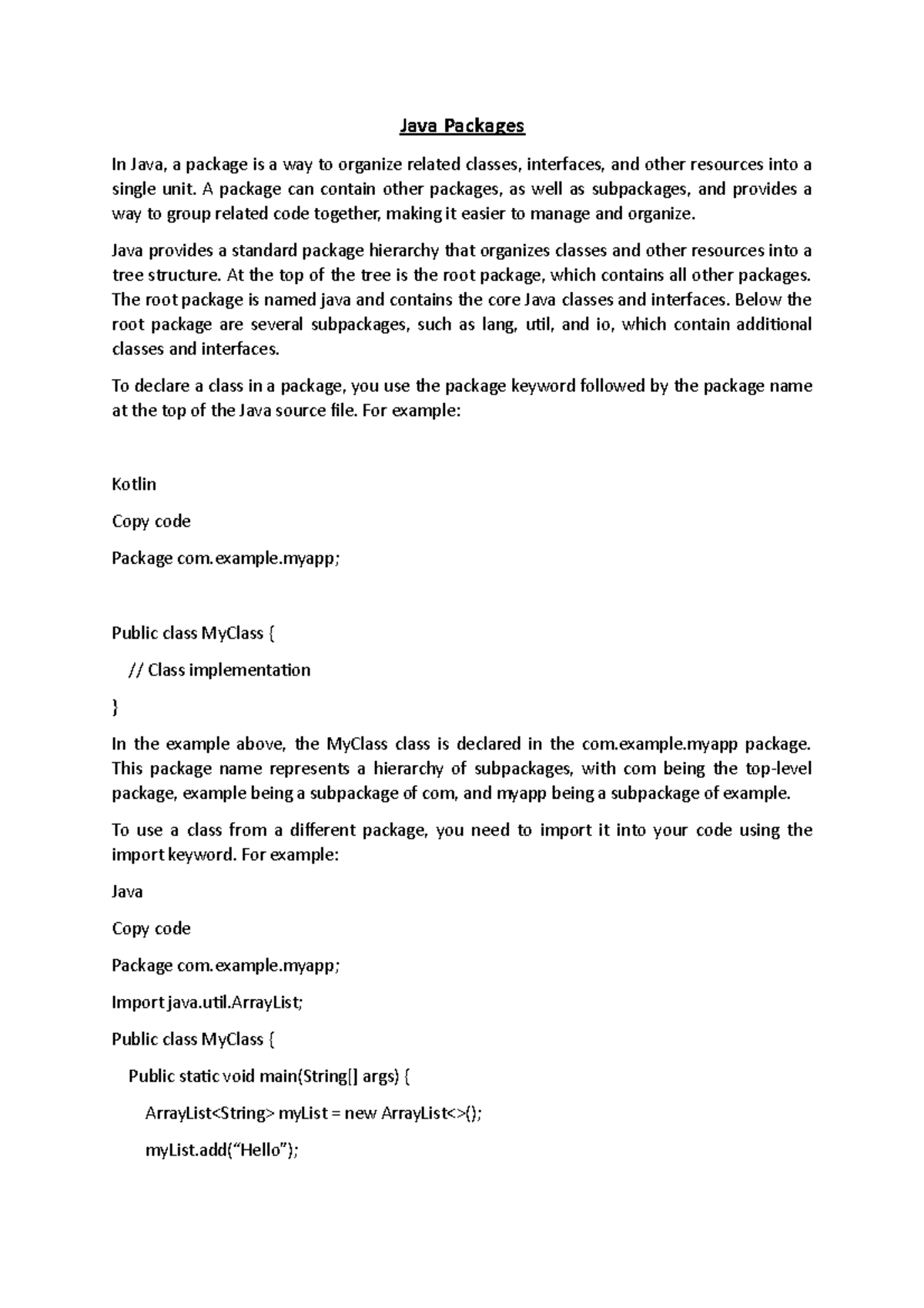 Java Packages Java Packages In Java A Package Is A Way To Organize Related Classes