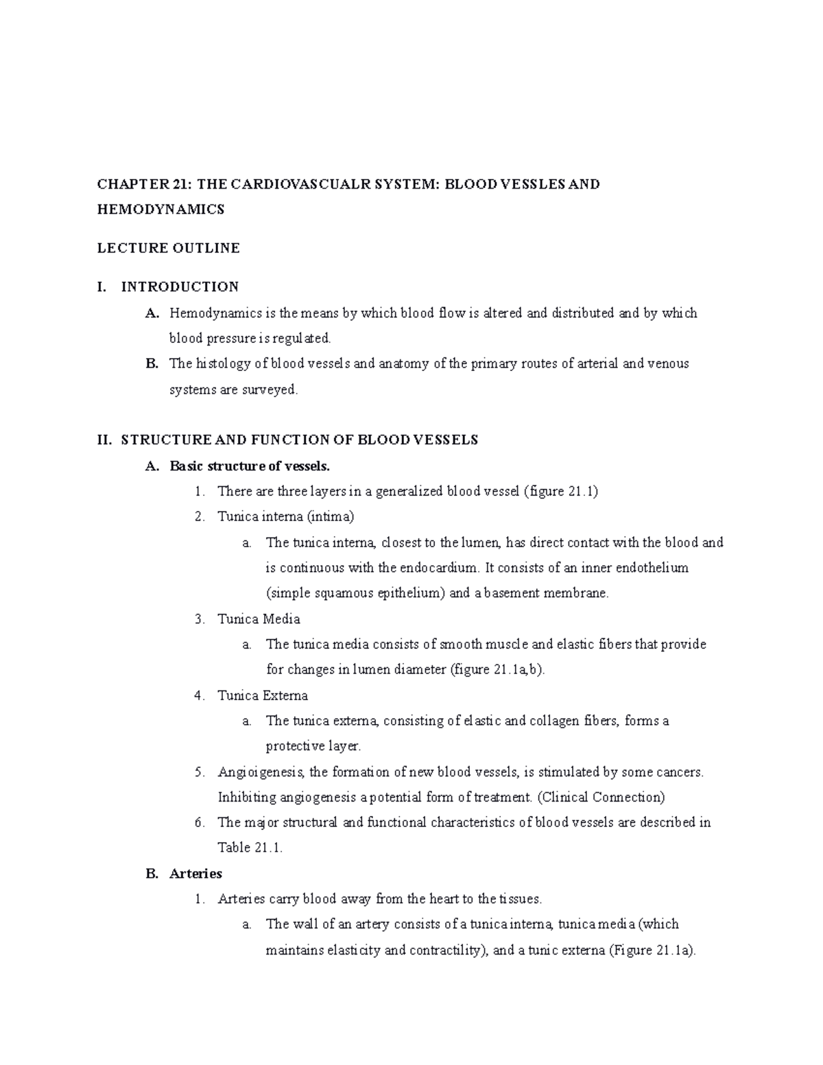 Chapter 21-Blood Vessels & Hemodynamics Lecture Outline - CHAPTER 21 ...