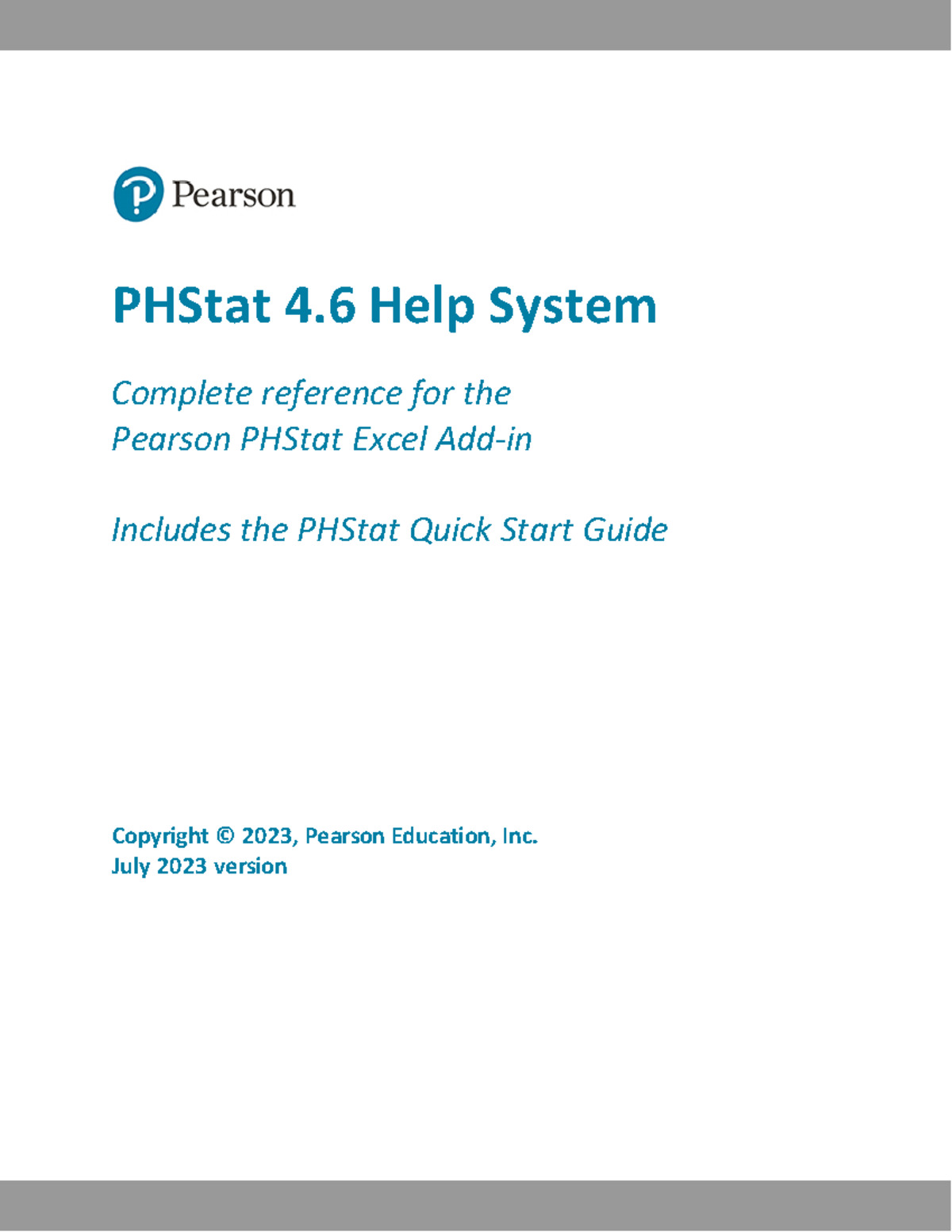 PHStat Help - ® PHStat 4 Help System Copyright © 2023, Pearson ...