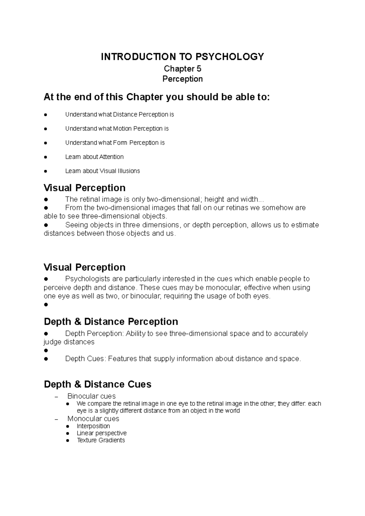 Ch5 - Its lecture notes - INTRODUCTION TO PSYCHOLOGY Chapter 5 ...