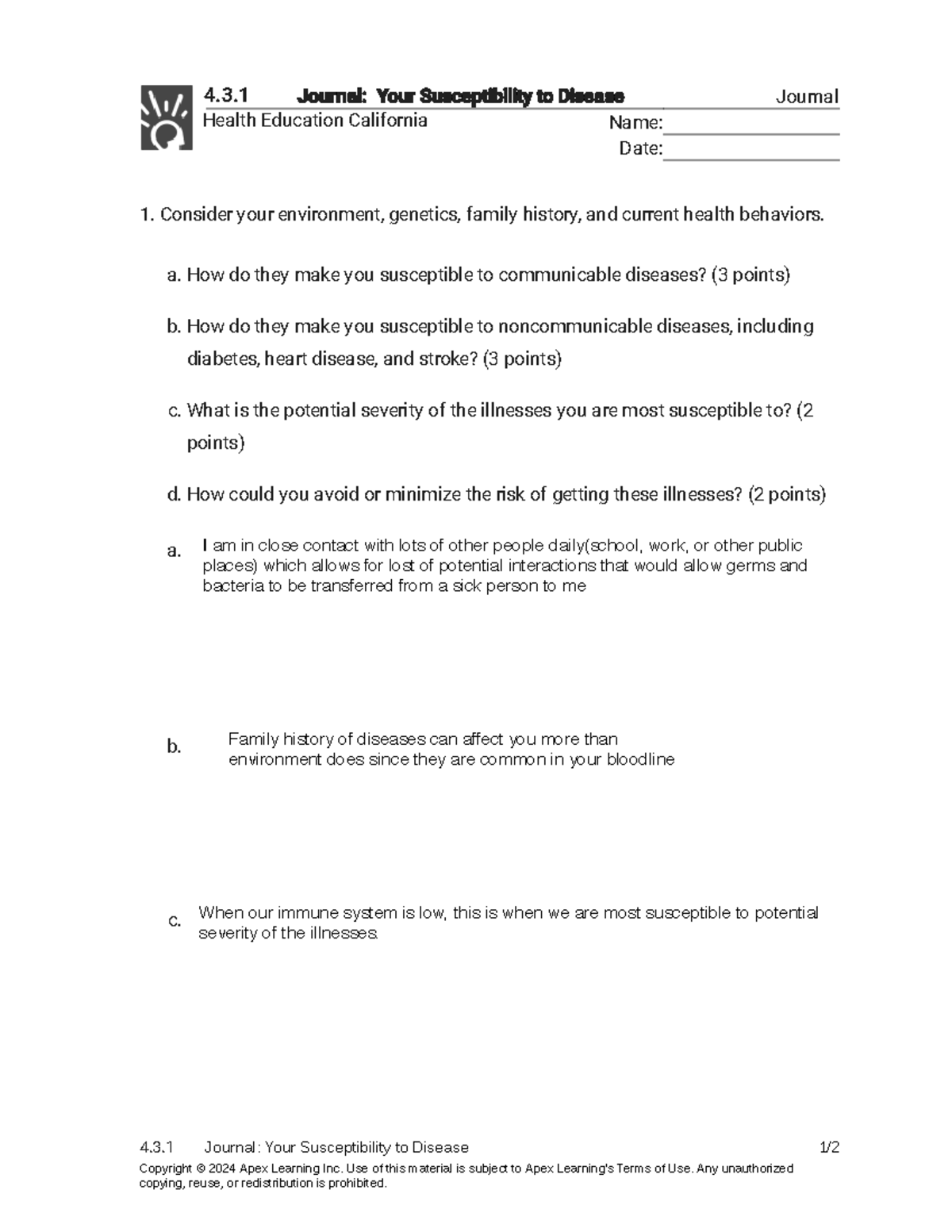 4.3.1 Journal - Your Susceptibility to Disease (Journal) - Journal ...