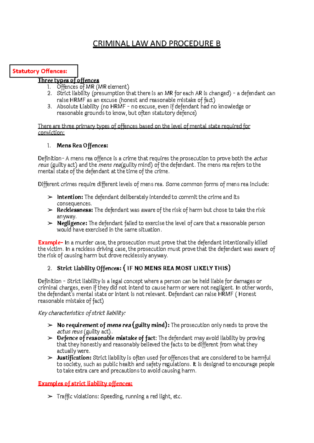 Crime B Notes ( SUMMARIES) - CRIMINAL LAW AND PROCEDURE B Statutory ...