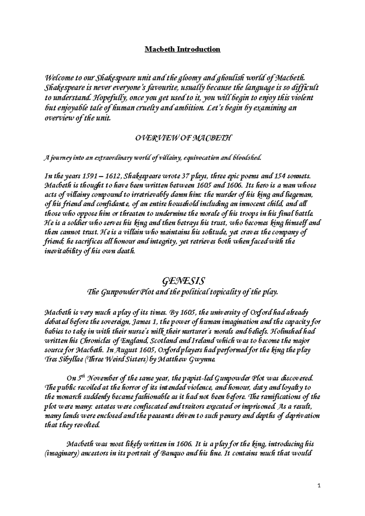 T3 WEEK 1 Macbeth Introduction and Overview and Context - Macbeth ...