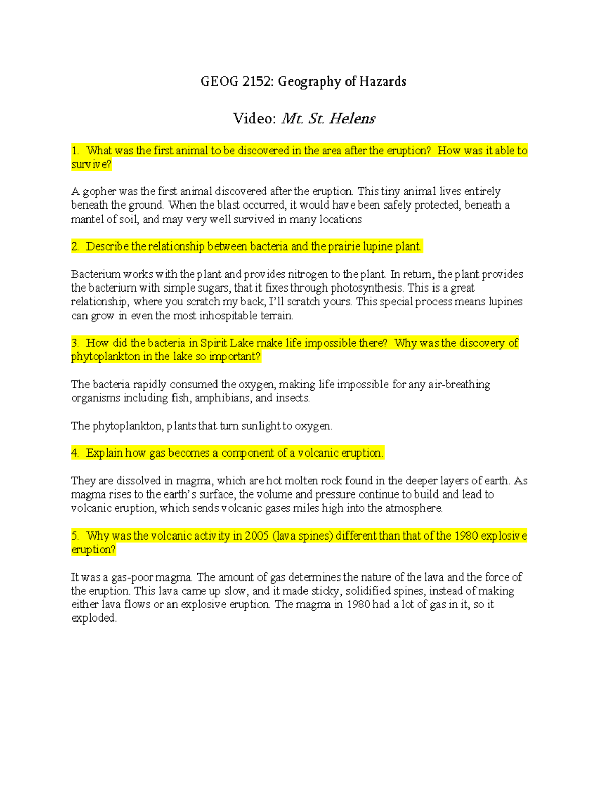 Video Questions - Mt St Helens - GEOG 2152: Geography of Hazards Video ...