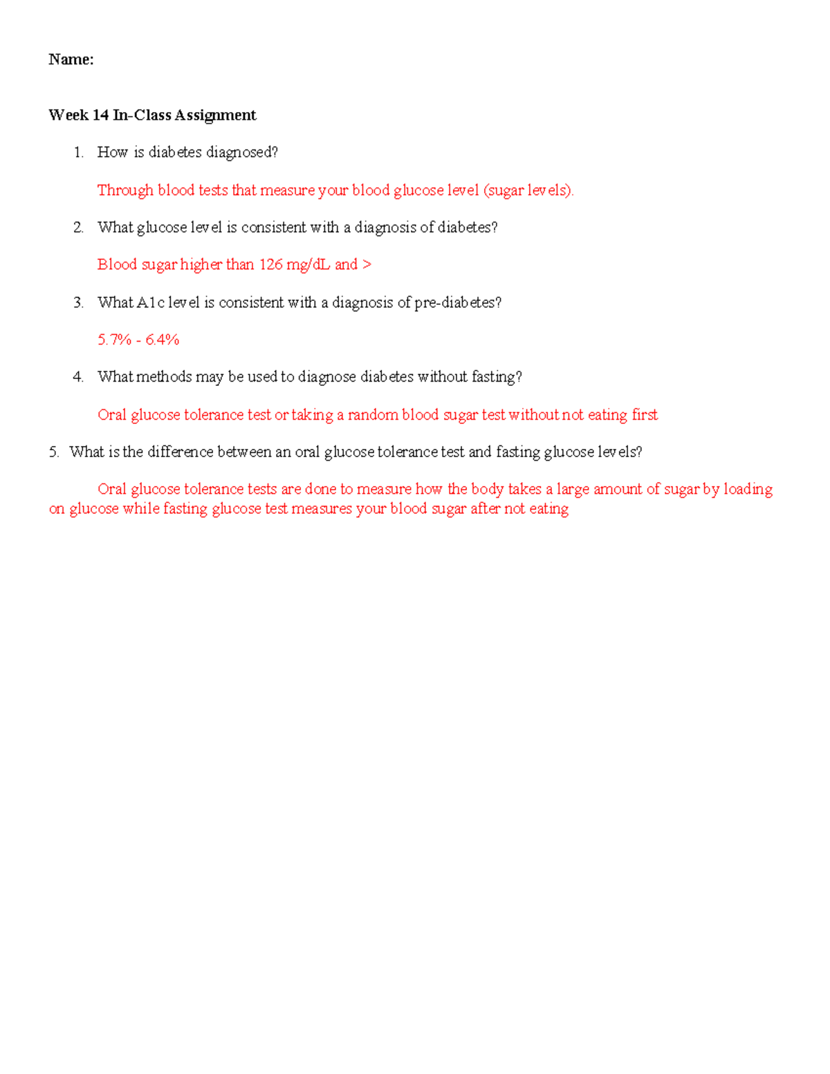 Diabetes Week 14 Assignment-1 - Name: Week 14 In-Class Assignment 1 ...
