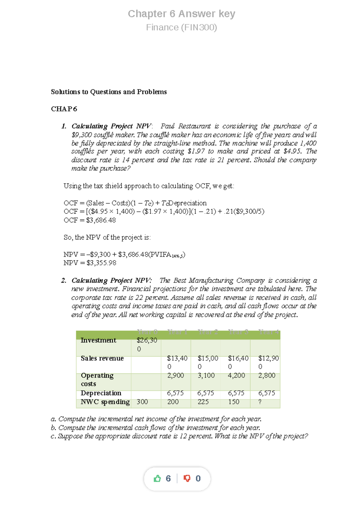 Chapter-6-answer-key compress - Chapter 6 Answer key Finance (FIN300) Solutions to Questions and ...