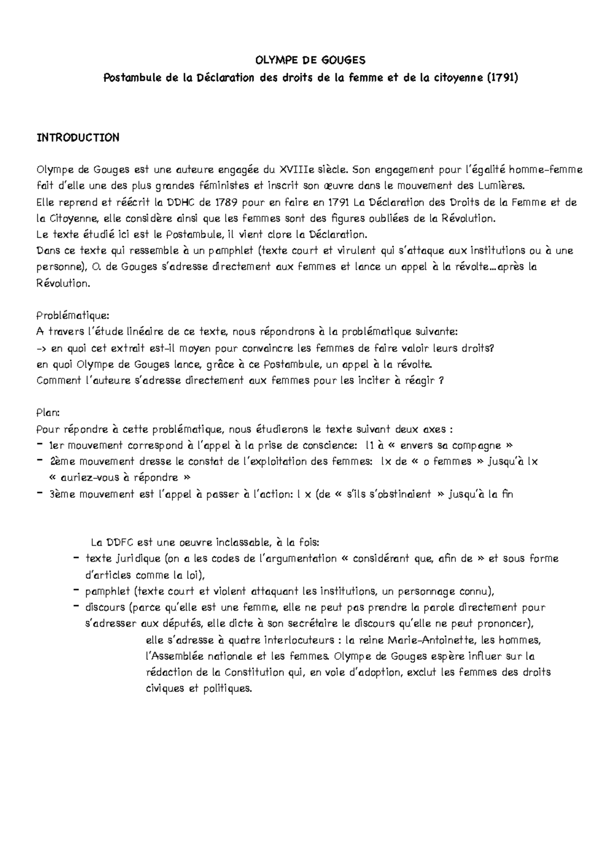 Olympe DE Gouges Postambule - OLYMPE DE GOUGES Postambule de la ...